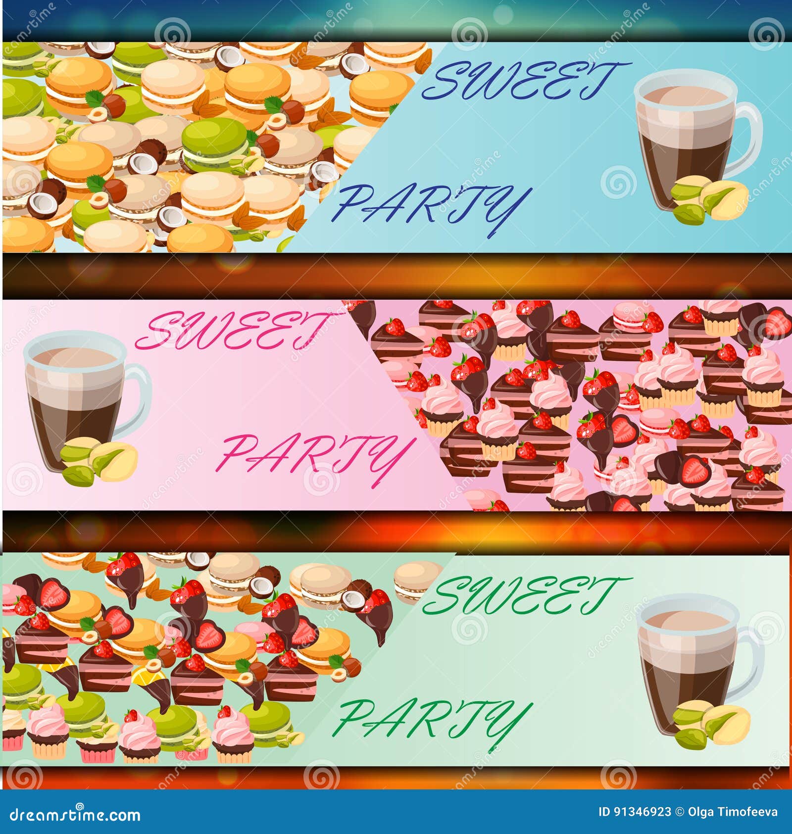 Banner set with sweets stock vector. Illustration of design - 91346923