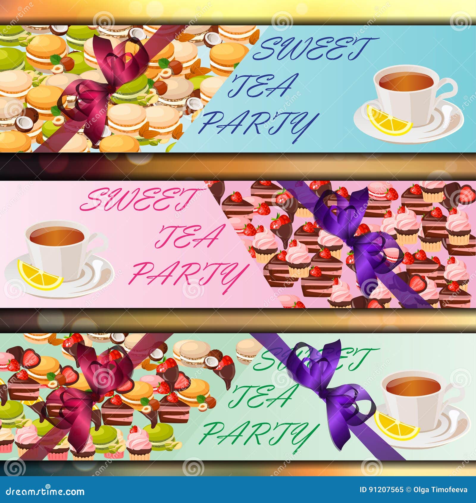 Banner set with sweets stock vector. Illustration of hand - 91207565