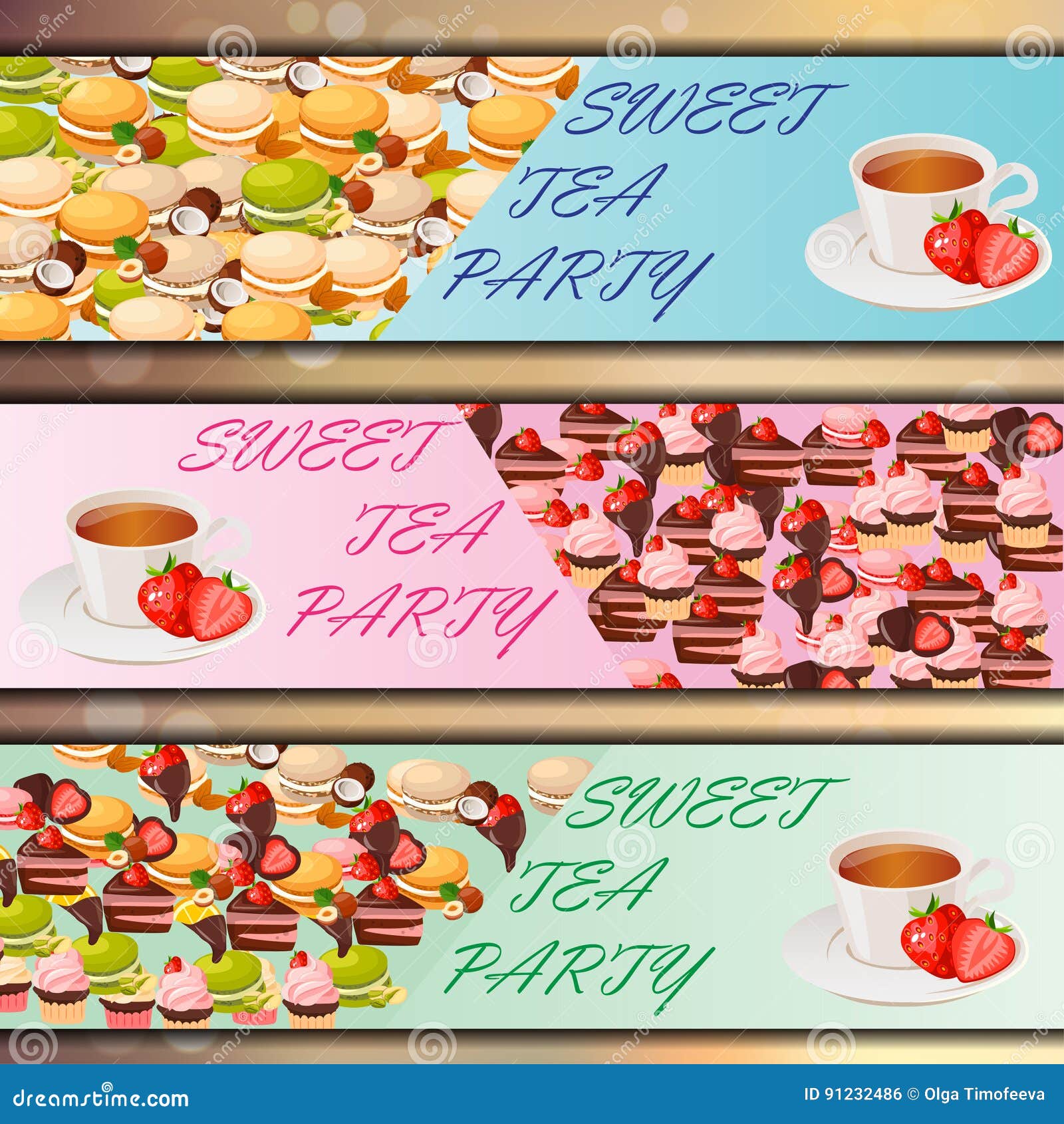 Banner set with sweets stock vector. Illustration of leaf - 91232486