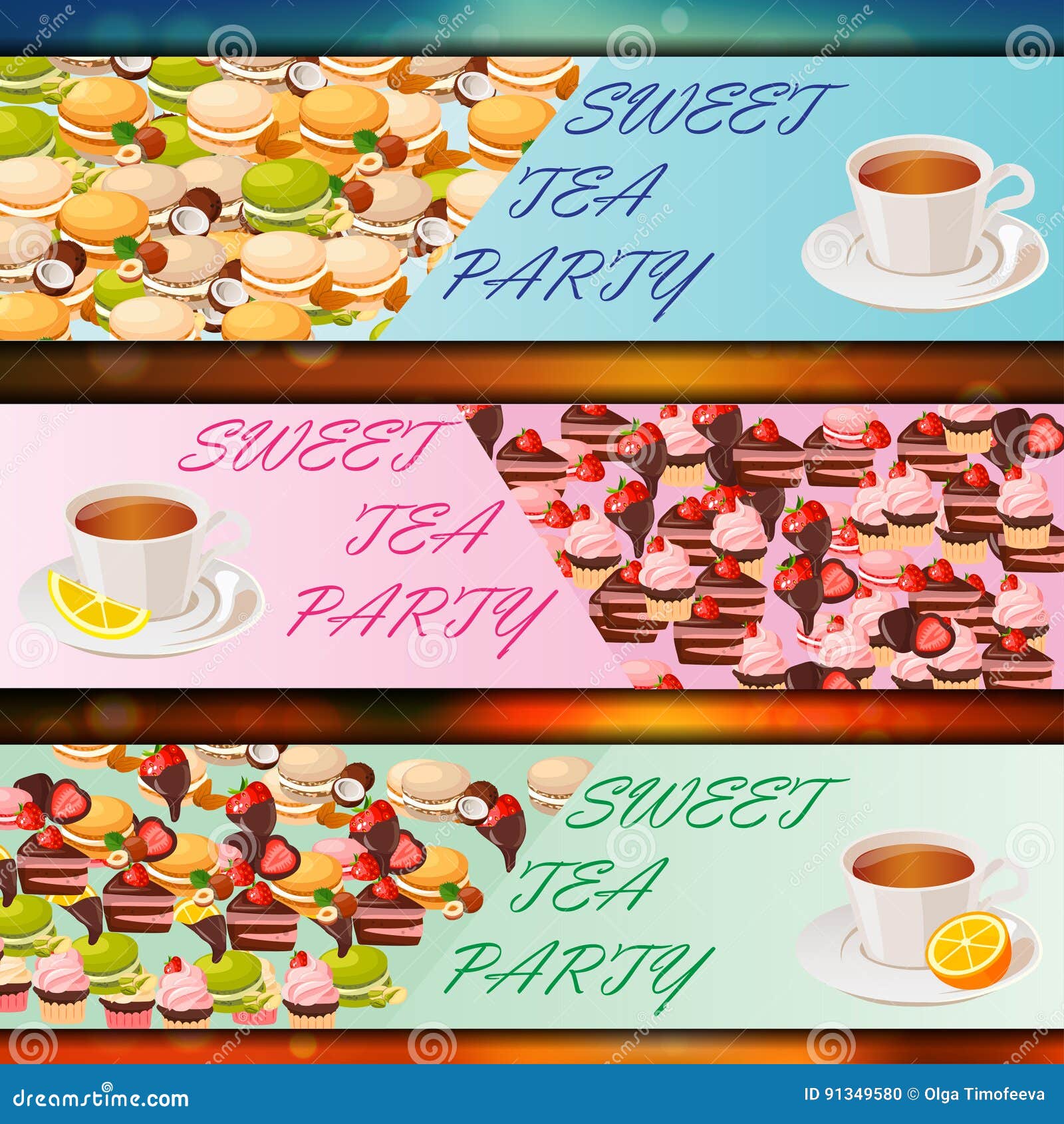 Banner set with sweets stock vector. Illustration of flower - 91349580