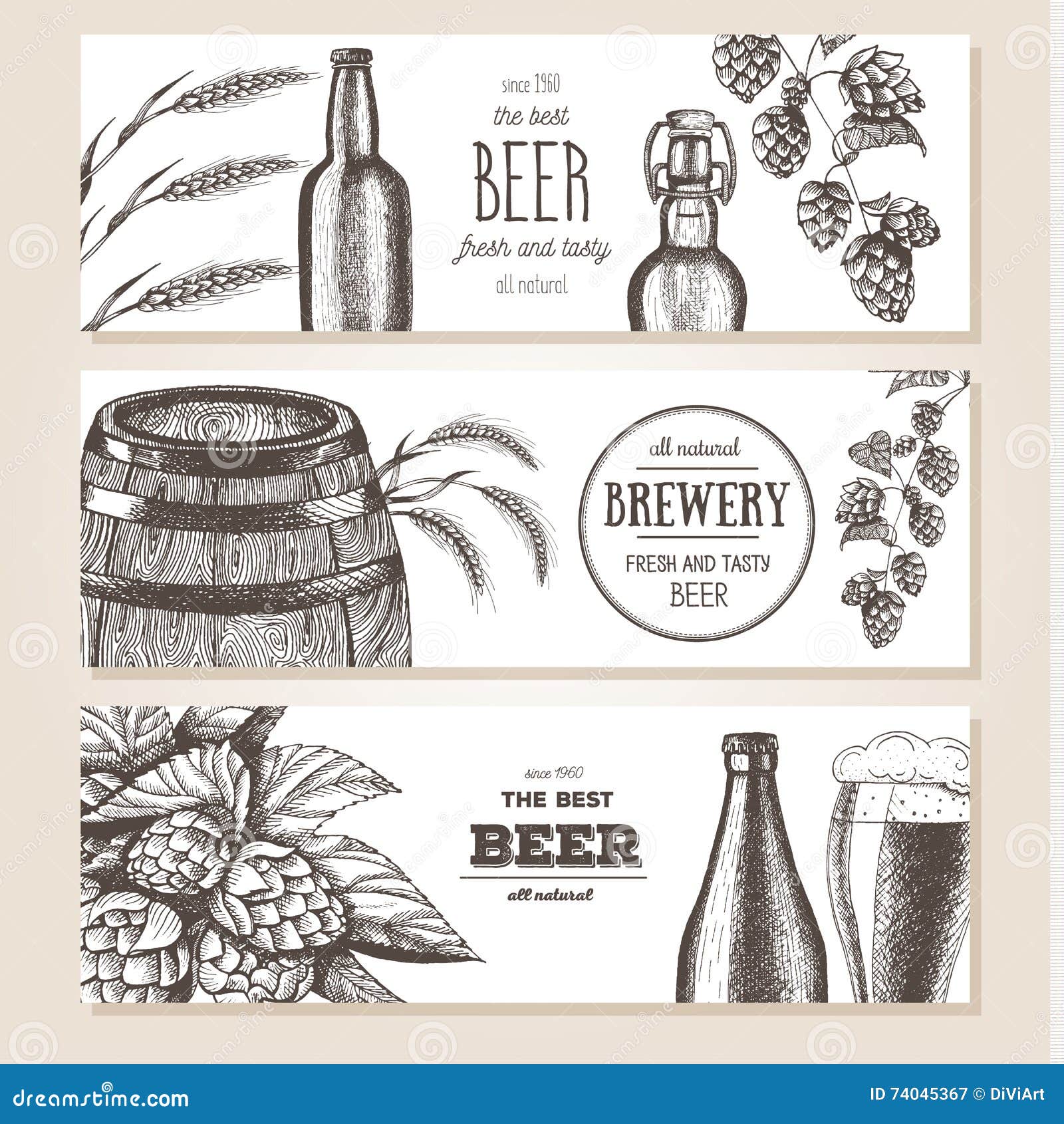 Banner Set. Vector Illustration in Sketch Style. Hand Drawn Beer ...