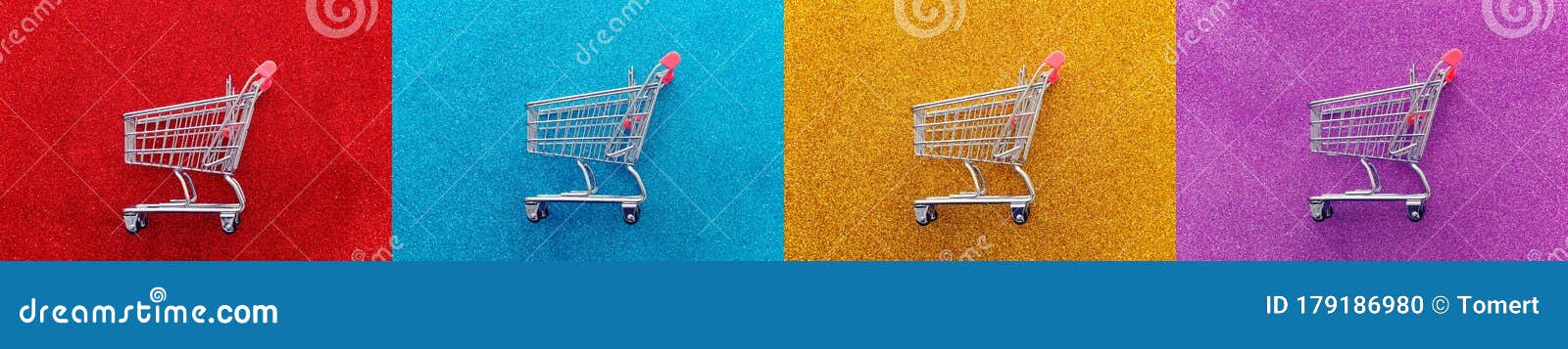 Banner of Shopping Carts Over Colorful Background Stock Photo - Image ...