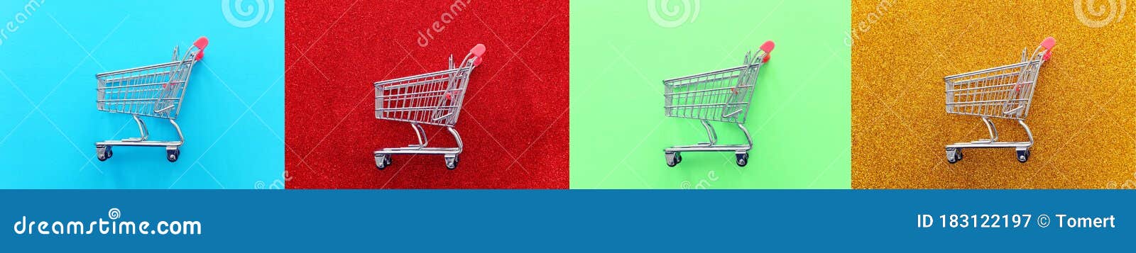 Banner of Shopping Carts Over Colorful Background Stock Image - Image ...