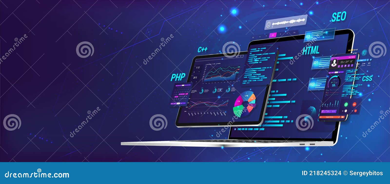 Banner Software UI and Development for Different Devices. Business App Dashboard with Graph ...