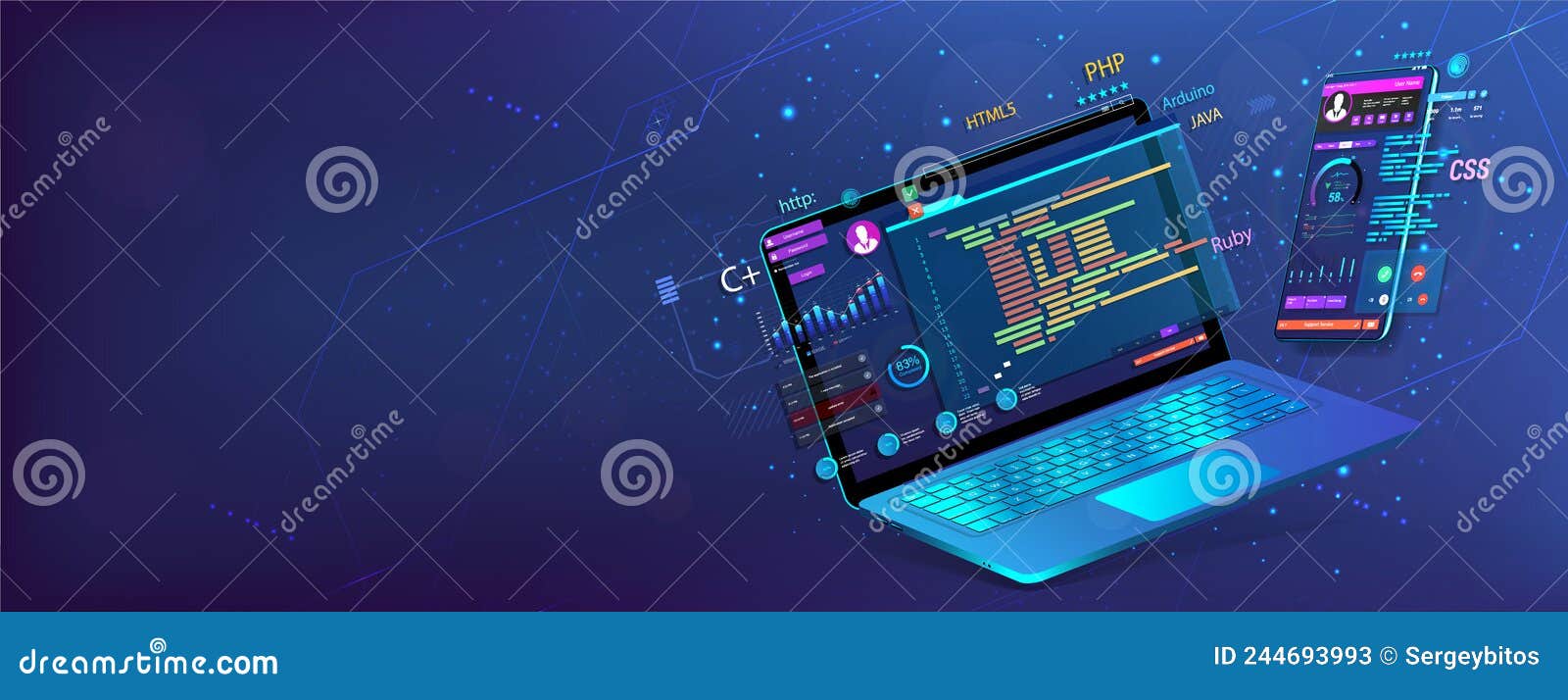 Banner Software UI and Development for Different Devices Stock Vector - Illustration of digital ...