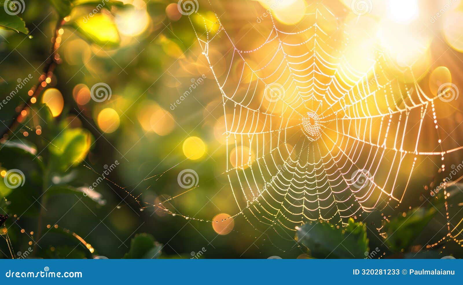 Banner with a Spider S Web in the Sunset Light. Stock Illustration ...