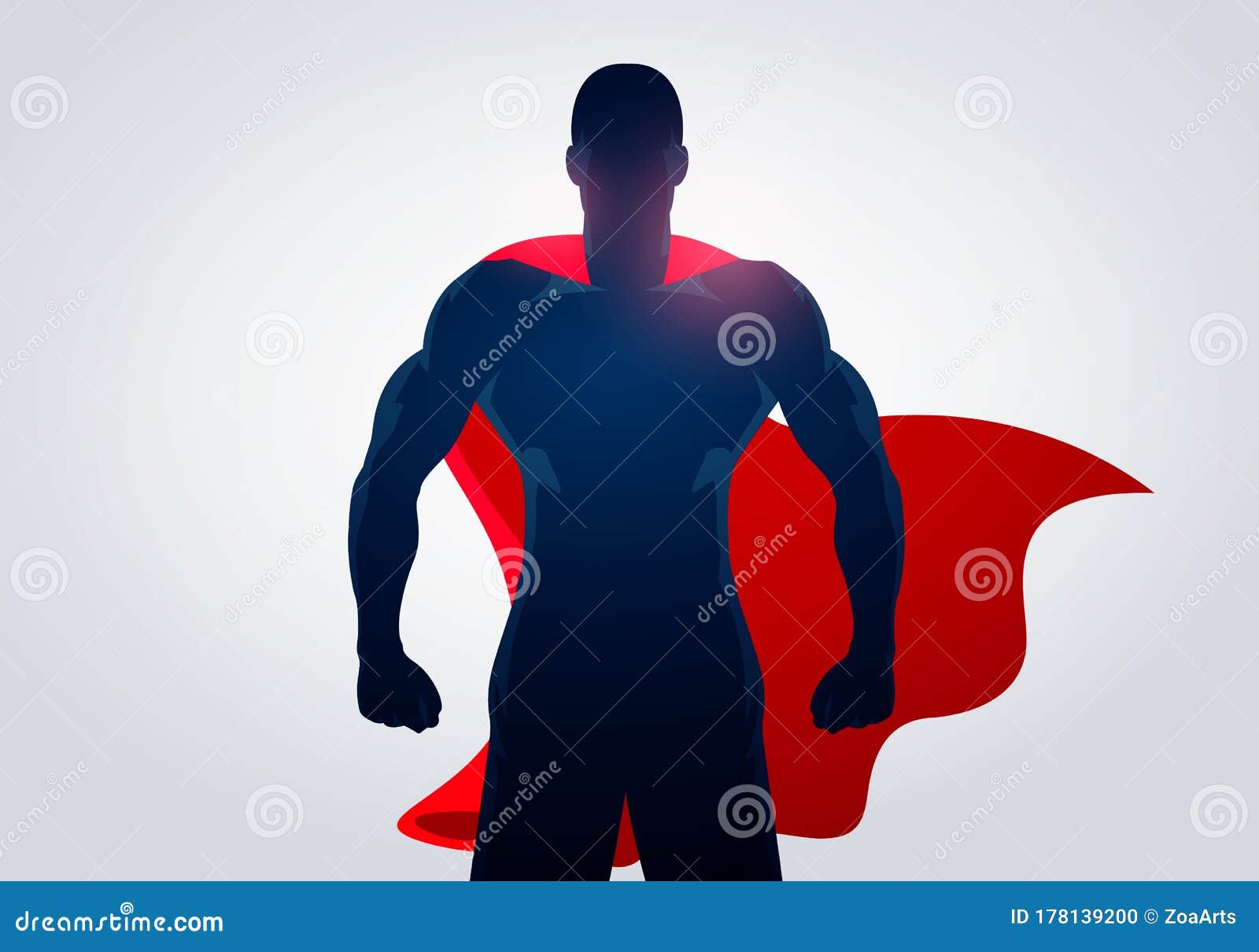 Vector Illustration Superhero in Strong Pose with Cape. Silhouette of a ...