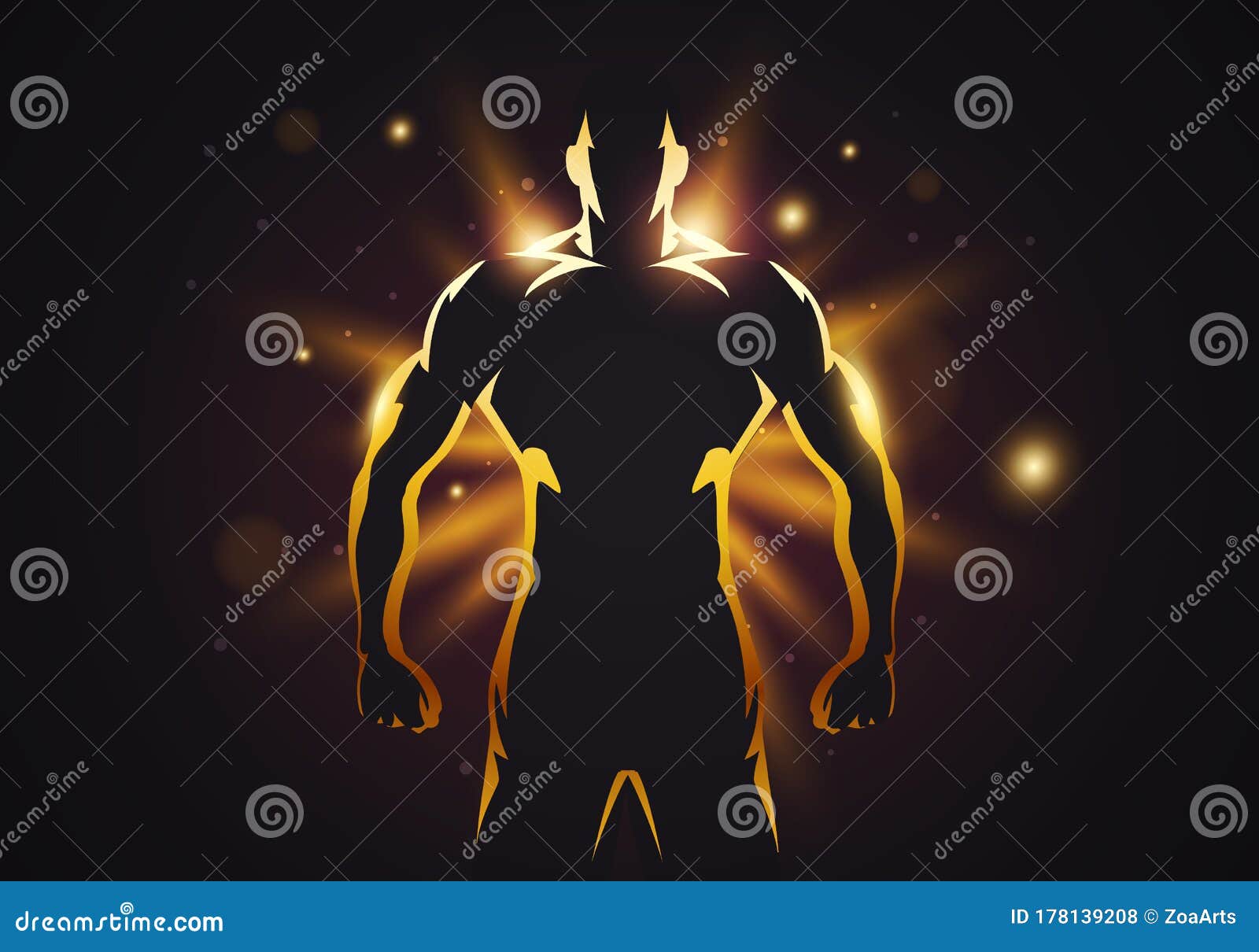 Vector Illustration Silhouette of Strong Man with Muscles on Golden ...