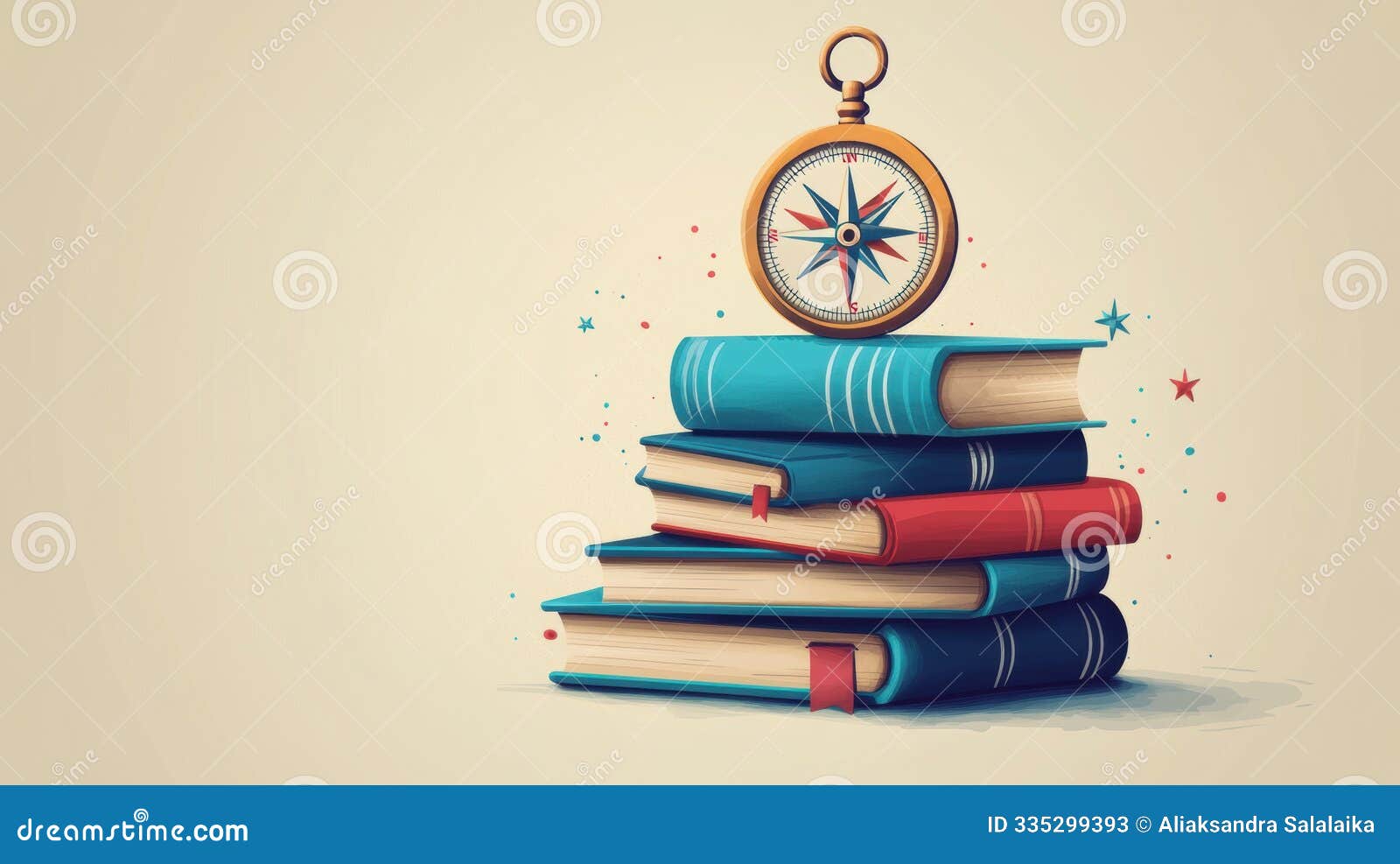 Banner with Stack of Books and Compass Symbolizing Knowledge and ...