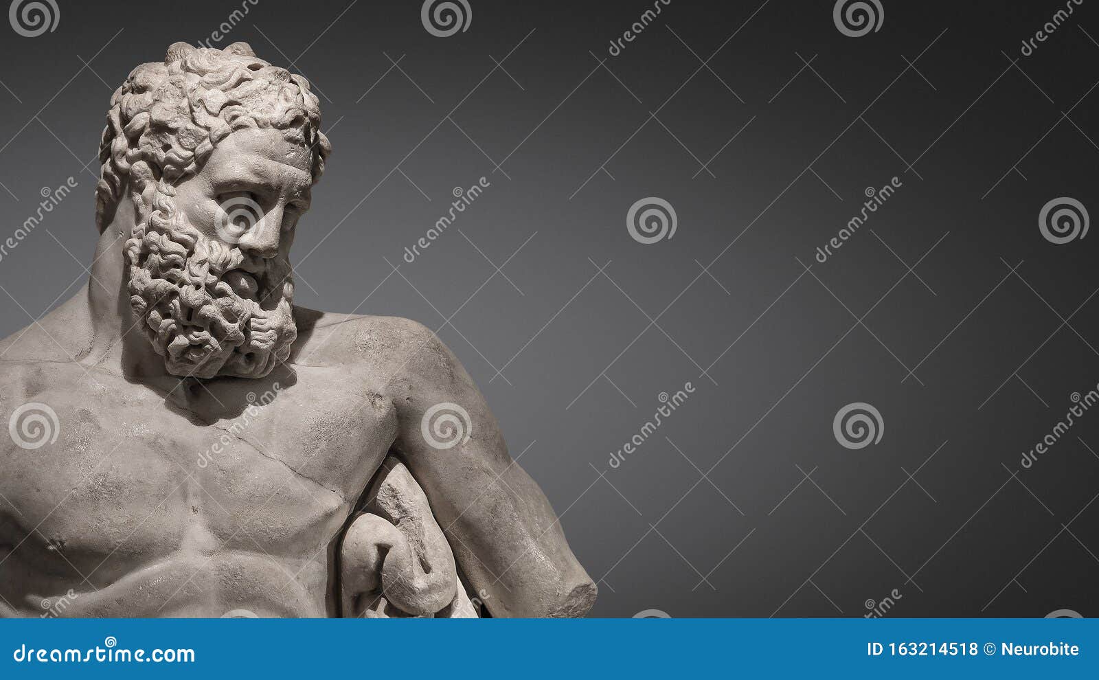 Banner with Statue of Powerful and Handsome Bearded Hercules at Smooth ...