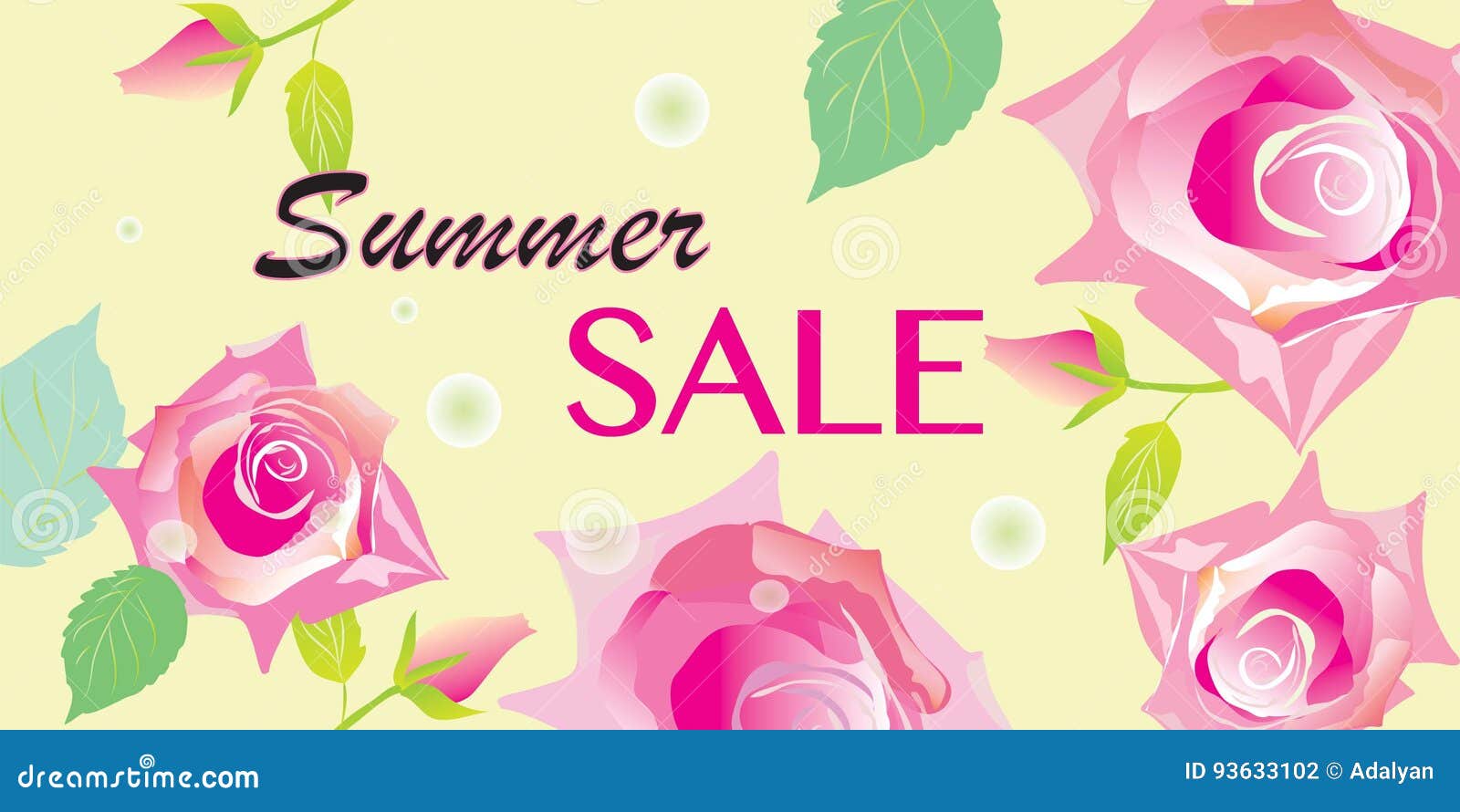 Banner, Summer Sale, with Roses Stock Illustration - Illustration of ...