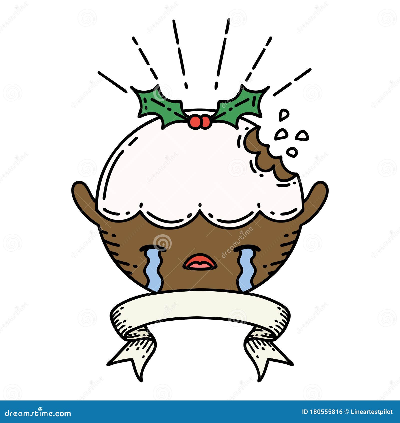 Banner with Tattoo Style Christmas Pudding Character Crying Stock ...