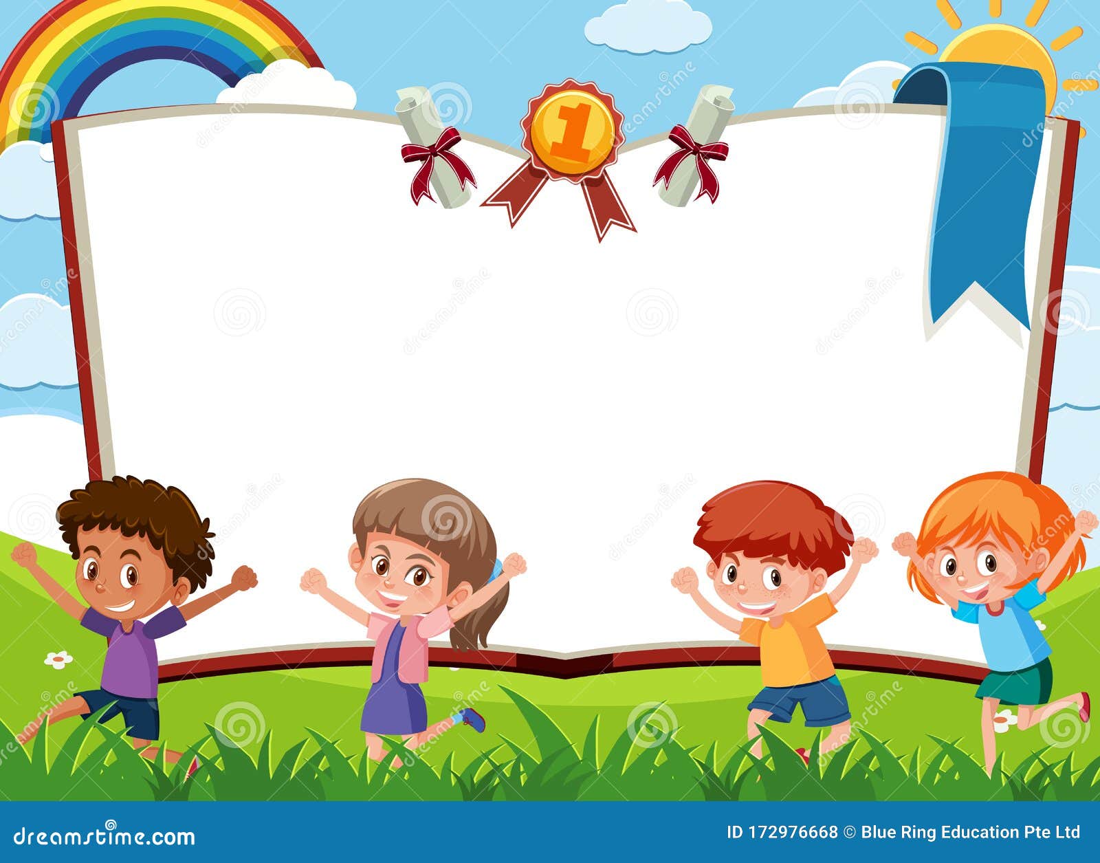 Banner Template with Children Stock Vector - Illustration of framed ...