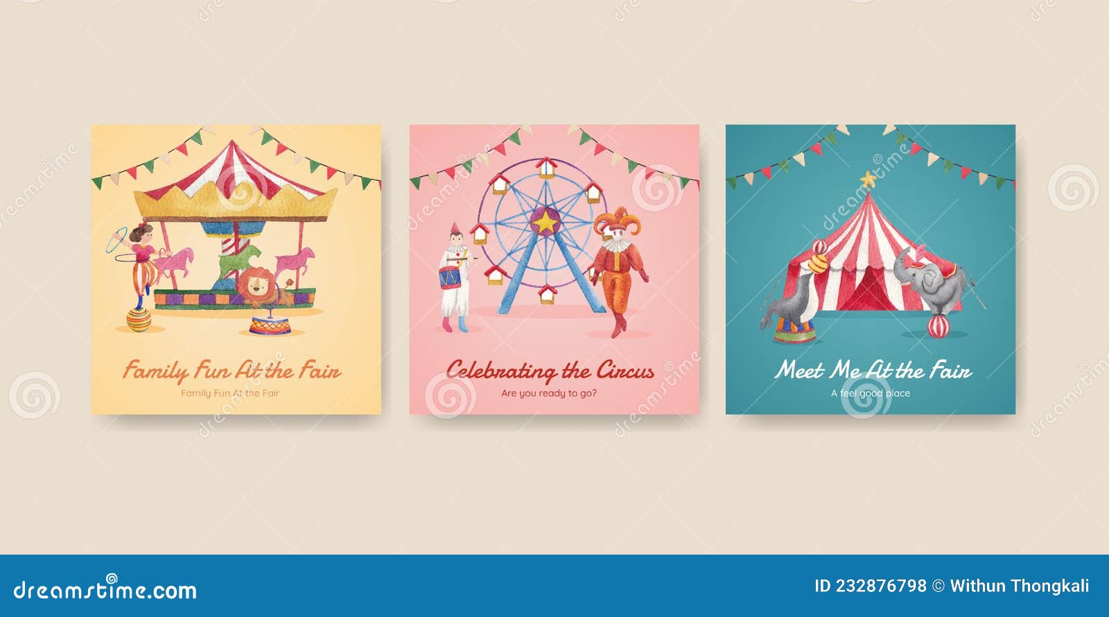 Banner Template with Circus Funfair Concept,watercolor Style Stock ...