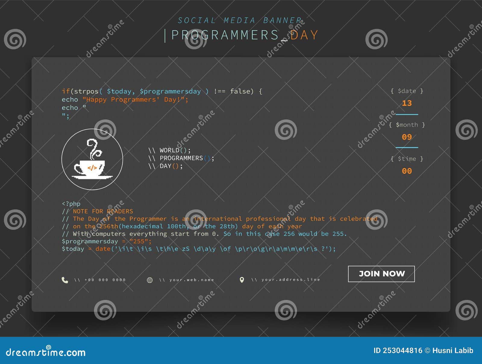 Banner Template With Coding Text Design In Dark Background For