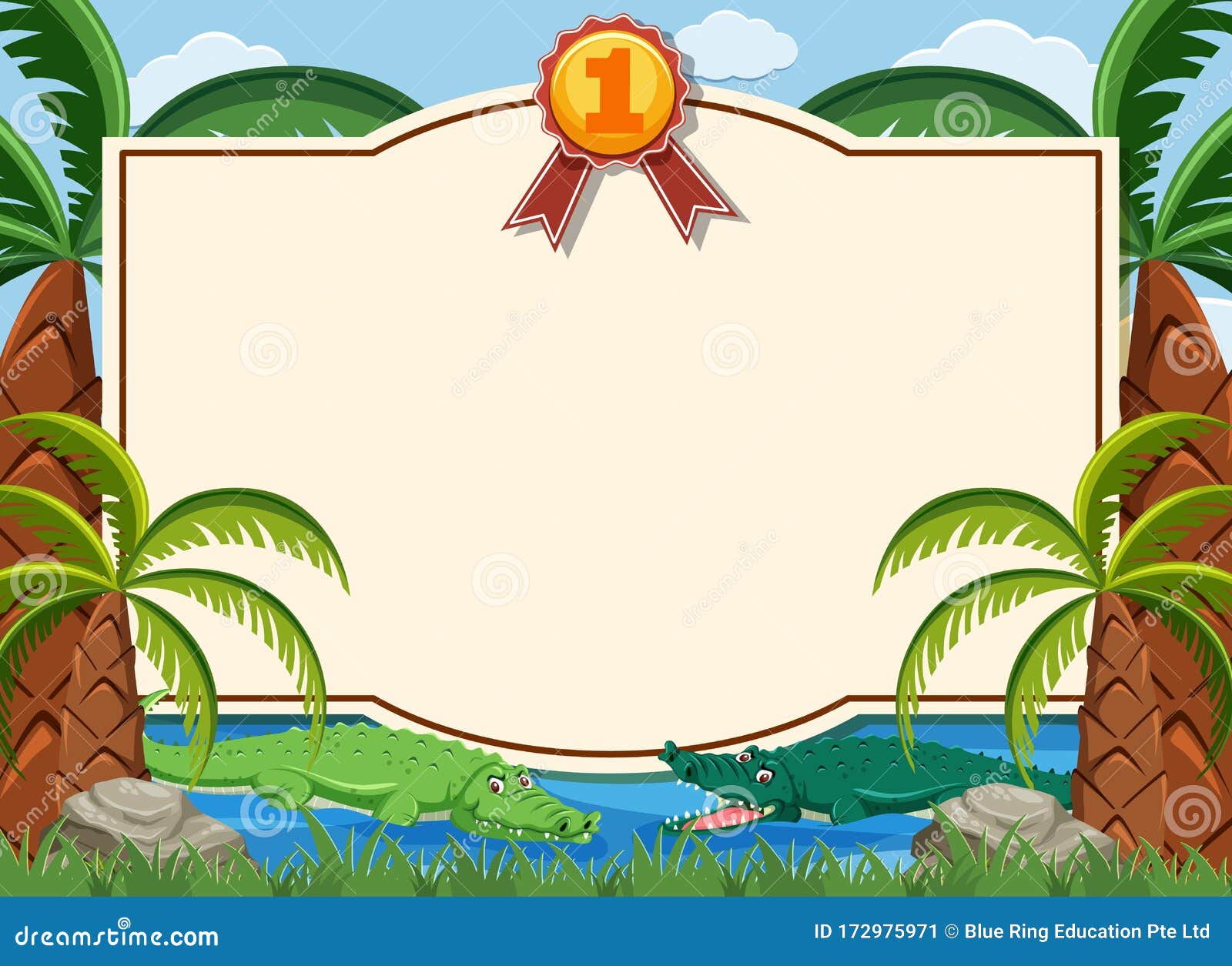 Banner Template with Crocodiles Swimming in the River Stock Vector ...