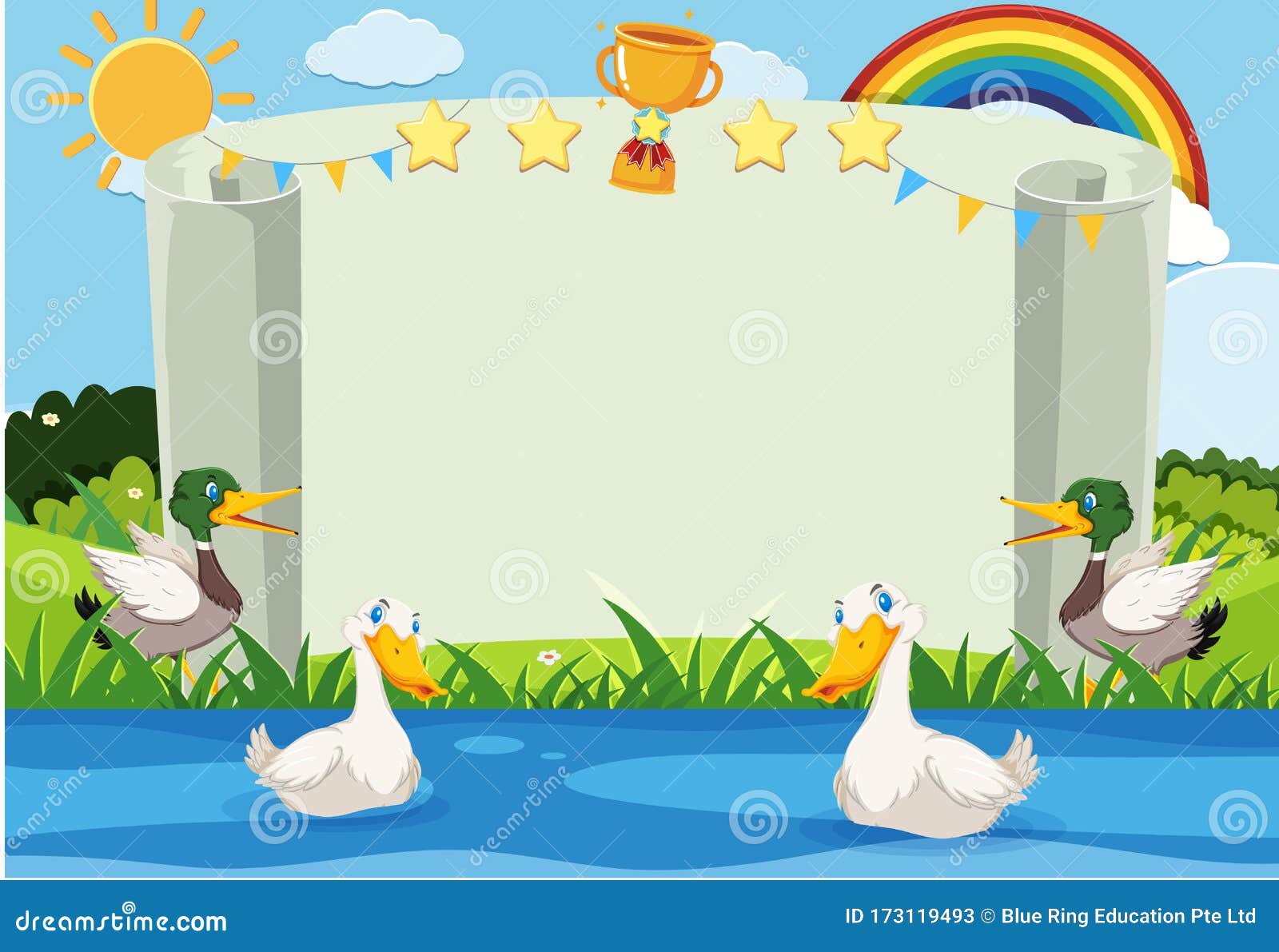 Banner Template with Ducks Swimming in the River Stock Vector ...