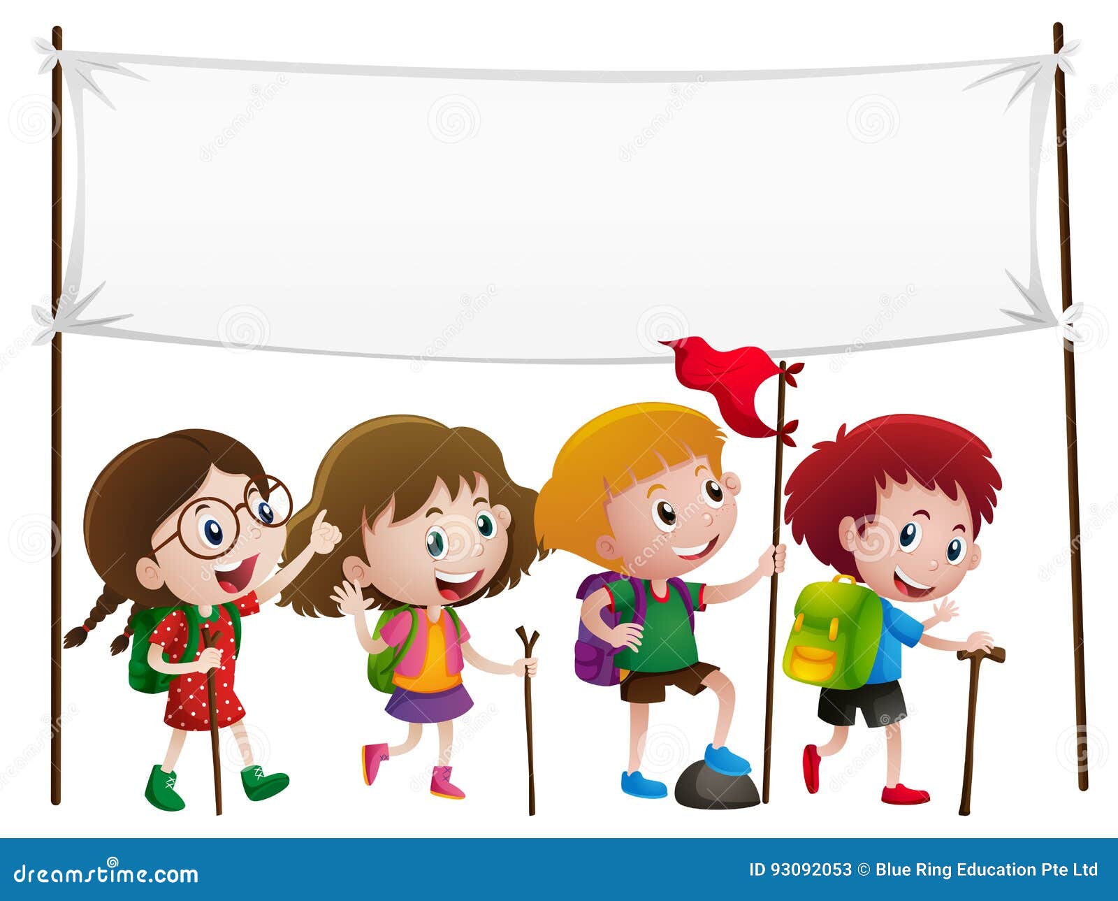 Banner Template with Kids Hiking Stock Vector - Illustration of banner ...