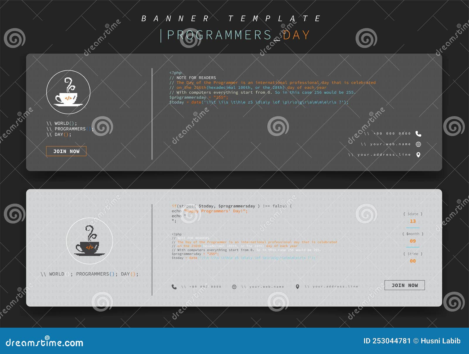 Banner Template in Landscape Design with Pixel Coffee and Coding Text ...