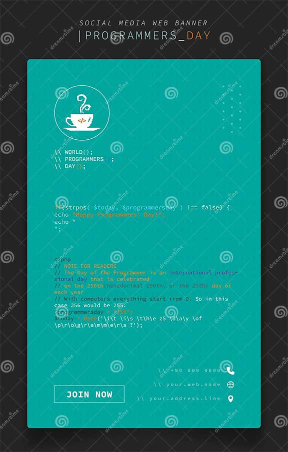 Banner Template in Portrait Design with Coding Text in Green Background ...