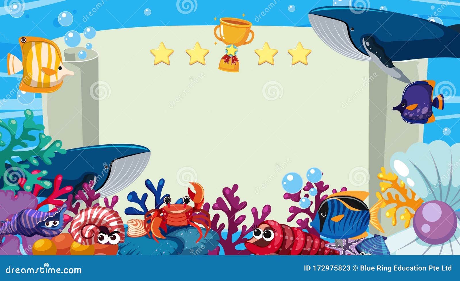 Banner Template with Sea Creatures Swimming in the Ocean Stock Vector ...