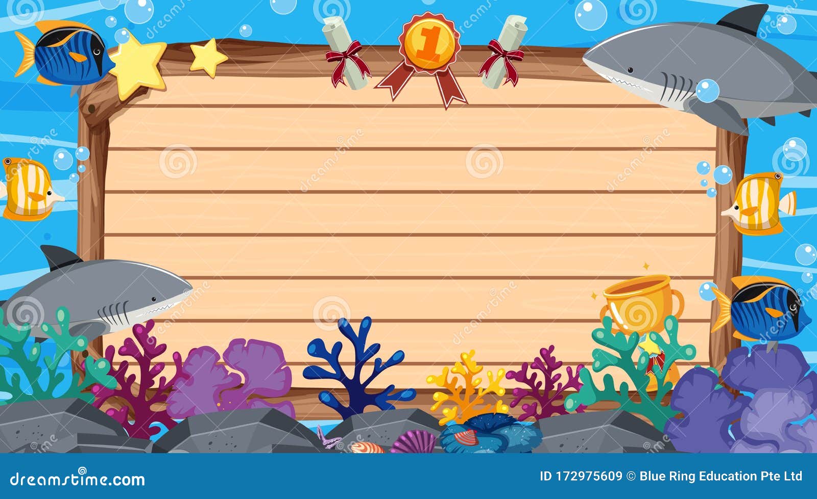 Banner Template with Sea Creatures Under the Sea Stock Vector ...