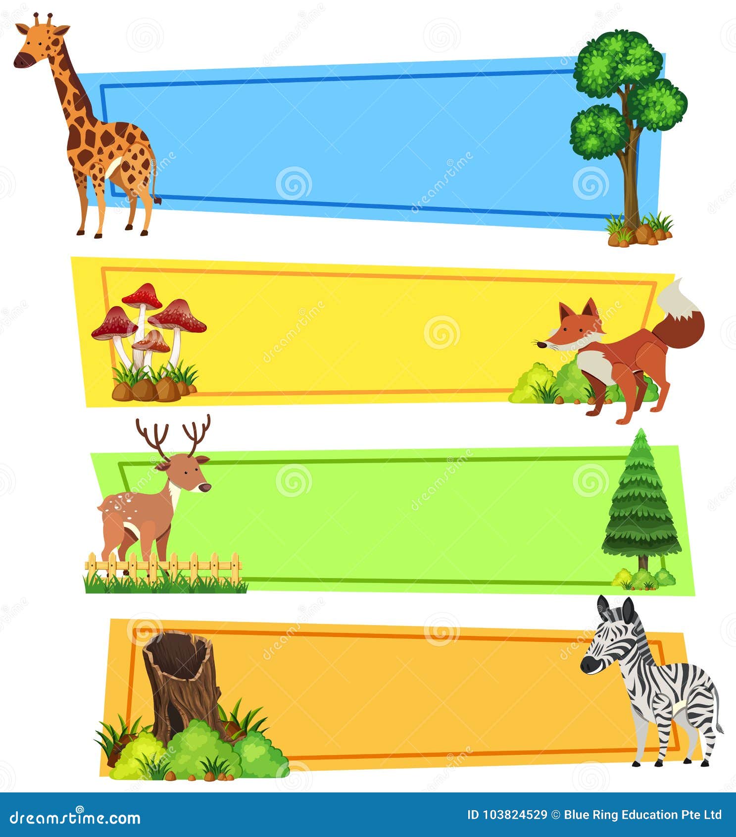 Banner Template with Wild Animals Stock Vector - Illustration of design ...