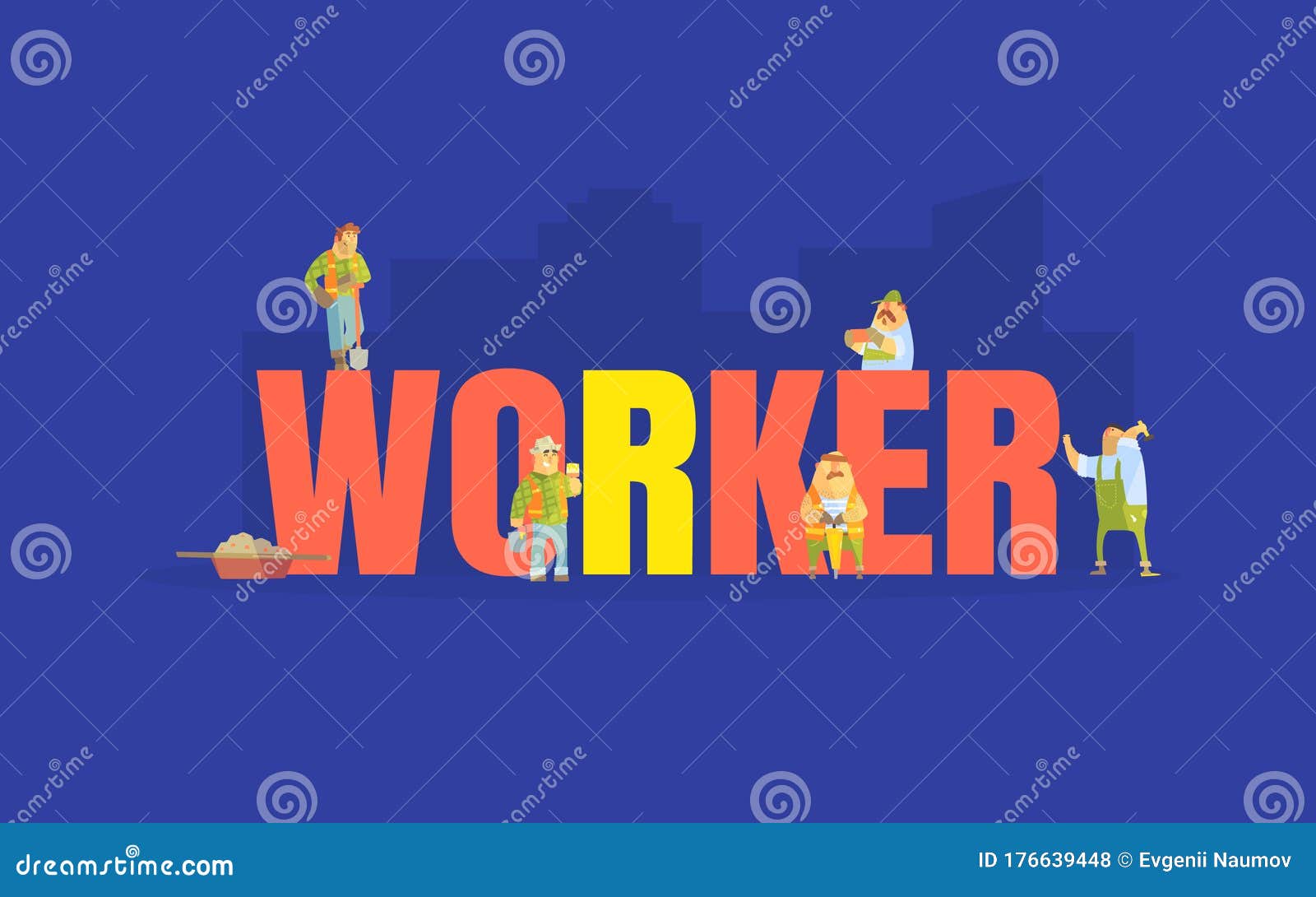 Banner Template with Worker Big Word and Construction Workers and ...