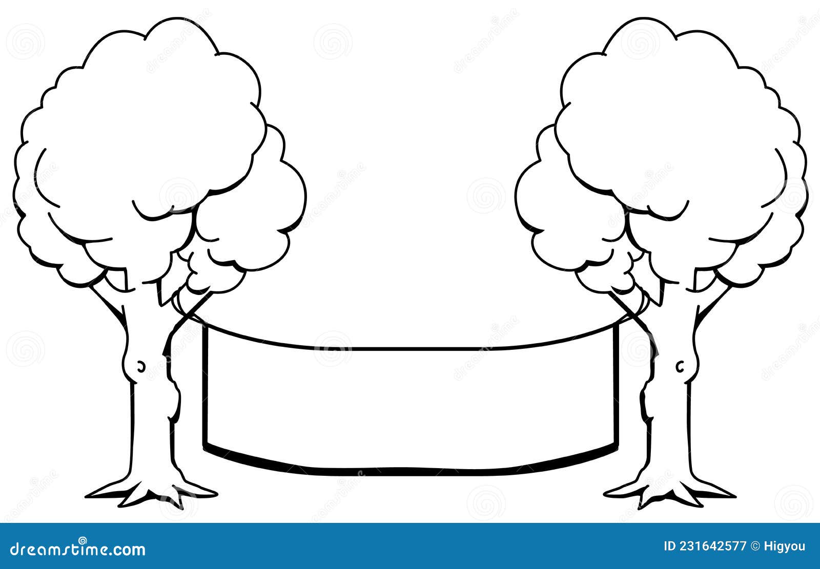 Banner between Trees Line Drawing Stock Vector - Illustration of ...