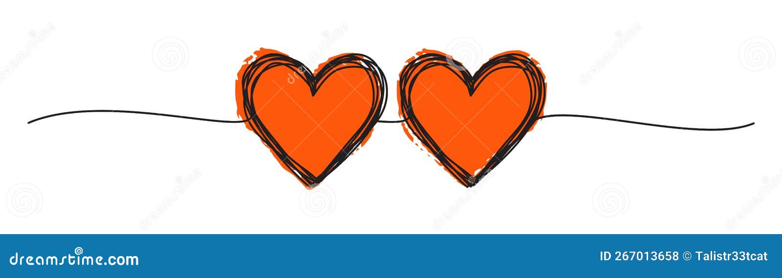 Banner with Two Tangled Scribble Hearts Hand Drawn Stock Vector ...