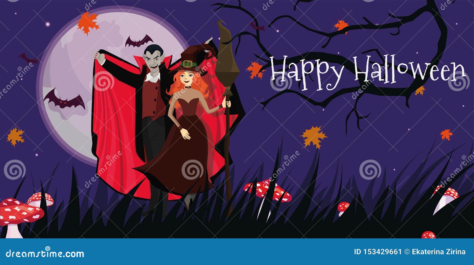 Banner with the Vampire and the Witch To the Halloween Party. Vector ...