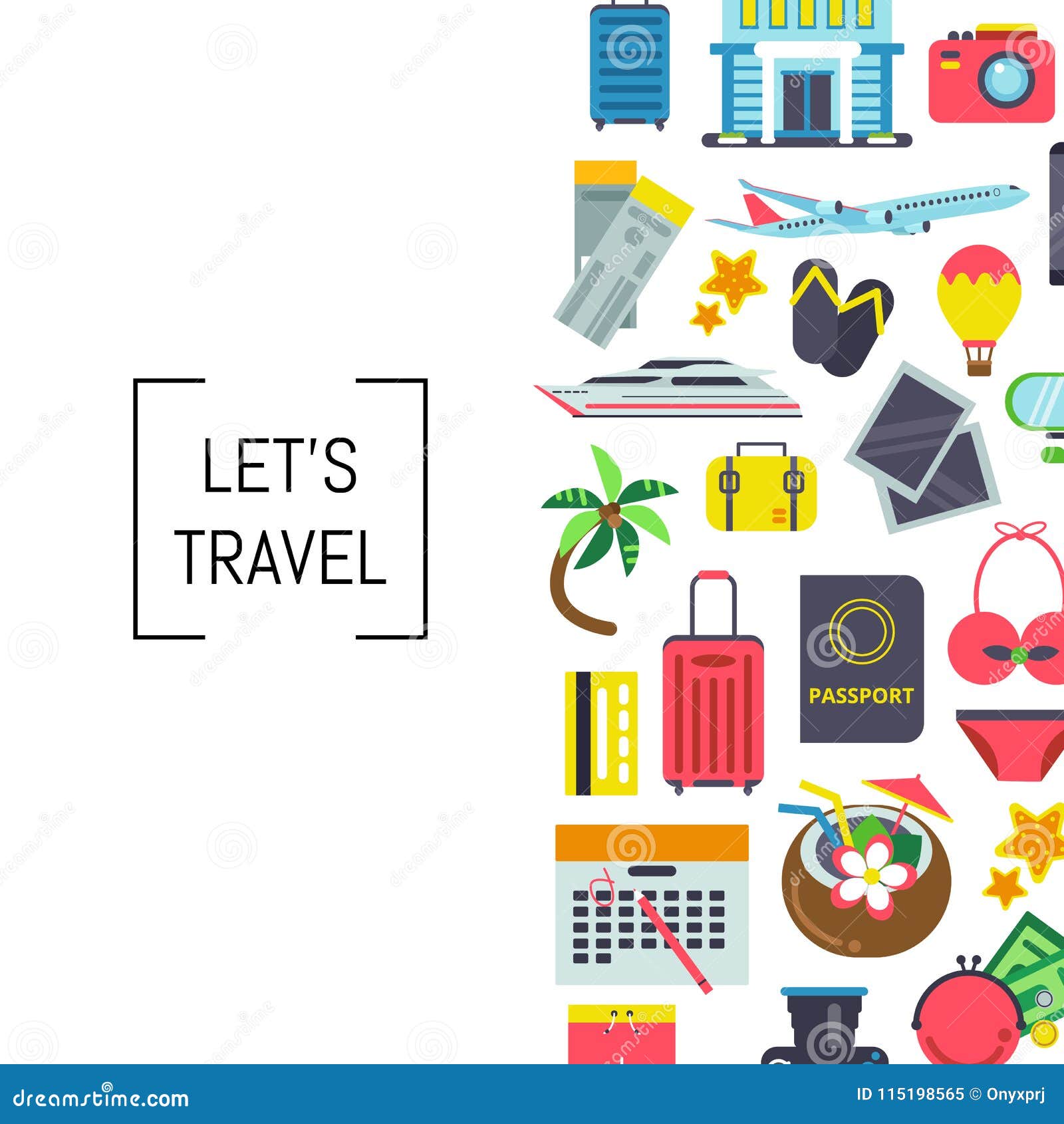 Vector Flat Travel Elements Background Illustration with Place for Text ...