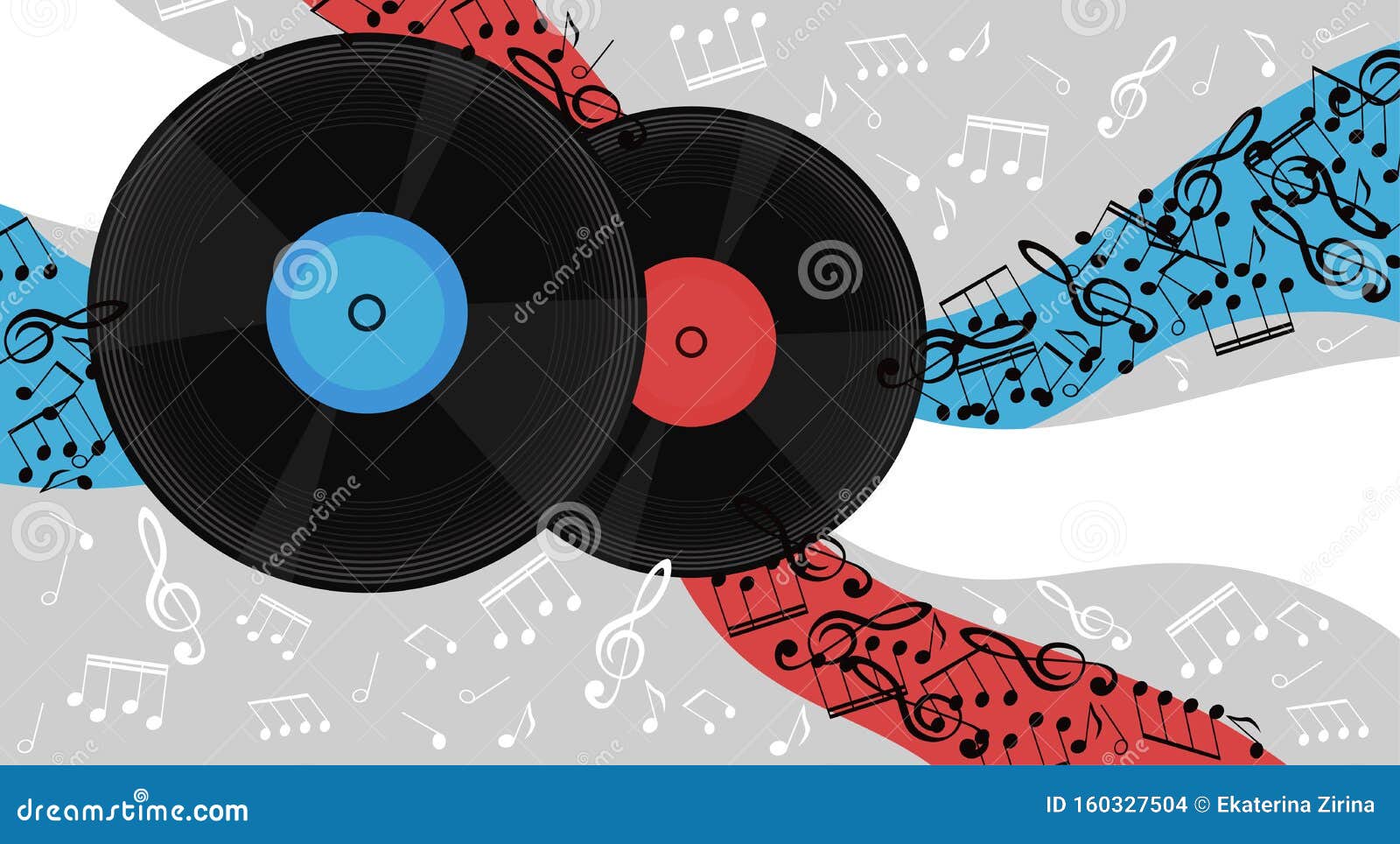 Banner with Vinyl Records and Notes. Vector Image Stock Illustration ...