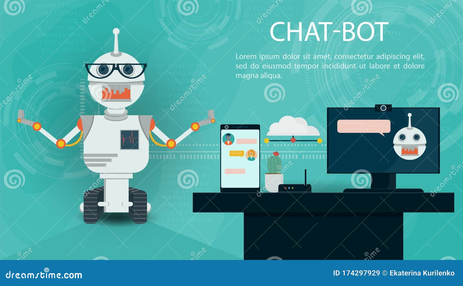 Banner Chatbot Virtual Help between Computer and Phone for Website or ...