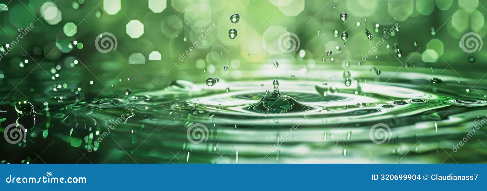 Banner Illustration with Water Drops Falling on Green Water Surface ...