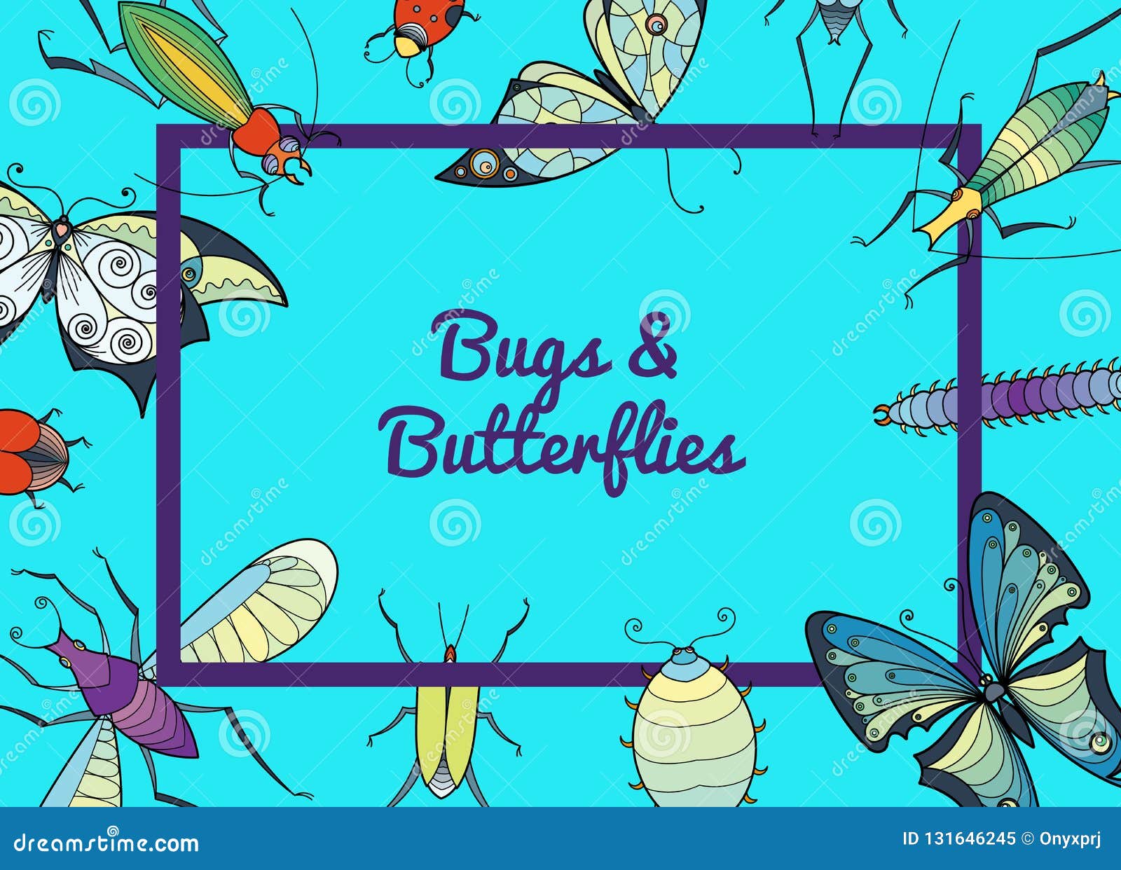 Vector Hand Drawn Insects Background with Place for Text Illustration ...