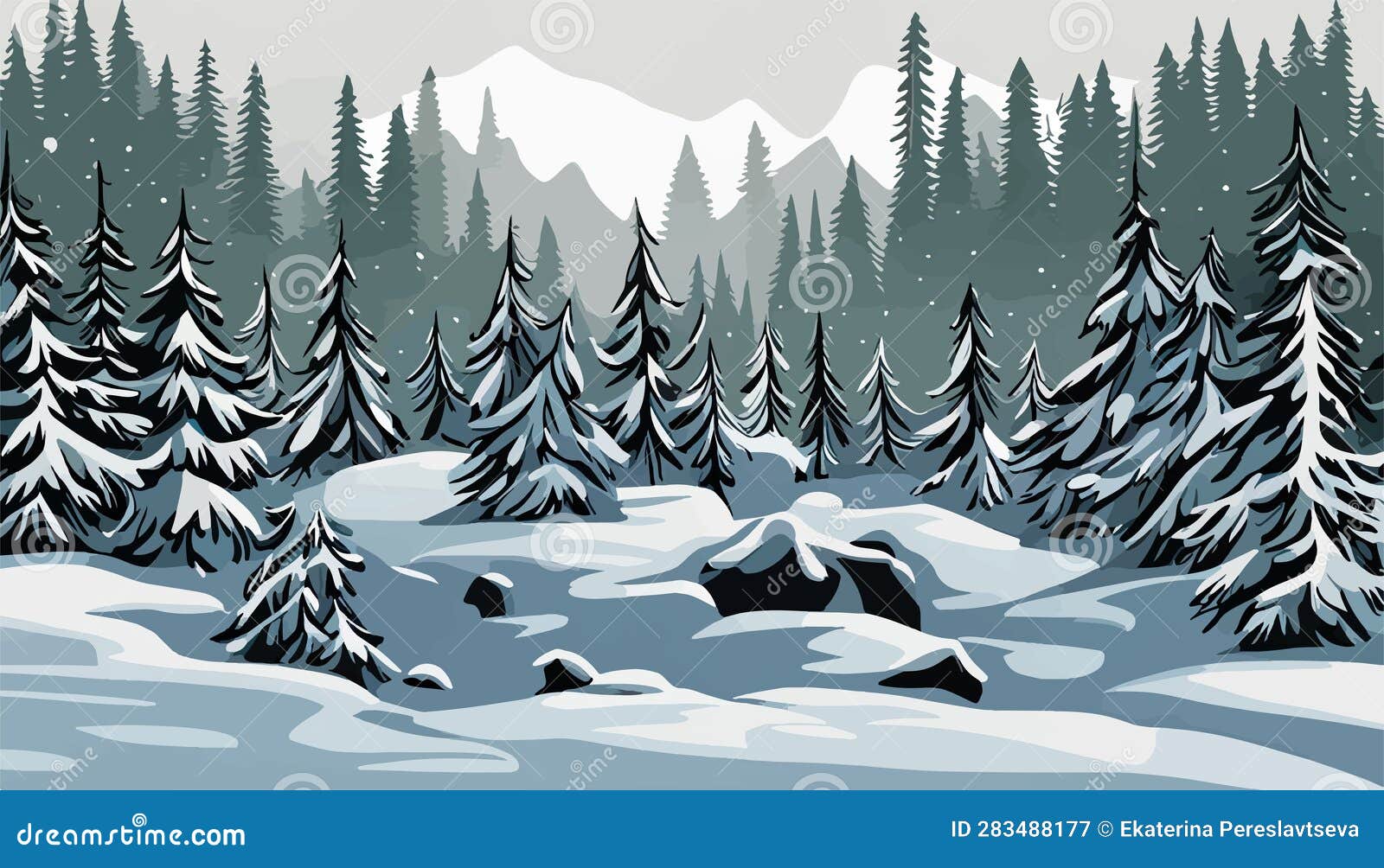 Banner Winter Forest in the Morning on the Background of Mountains ...