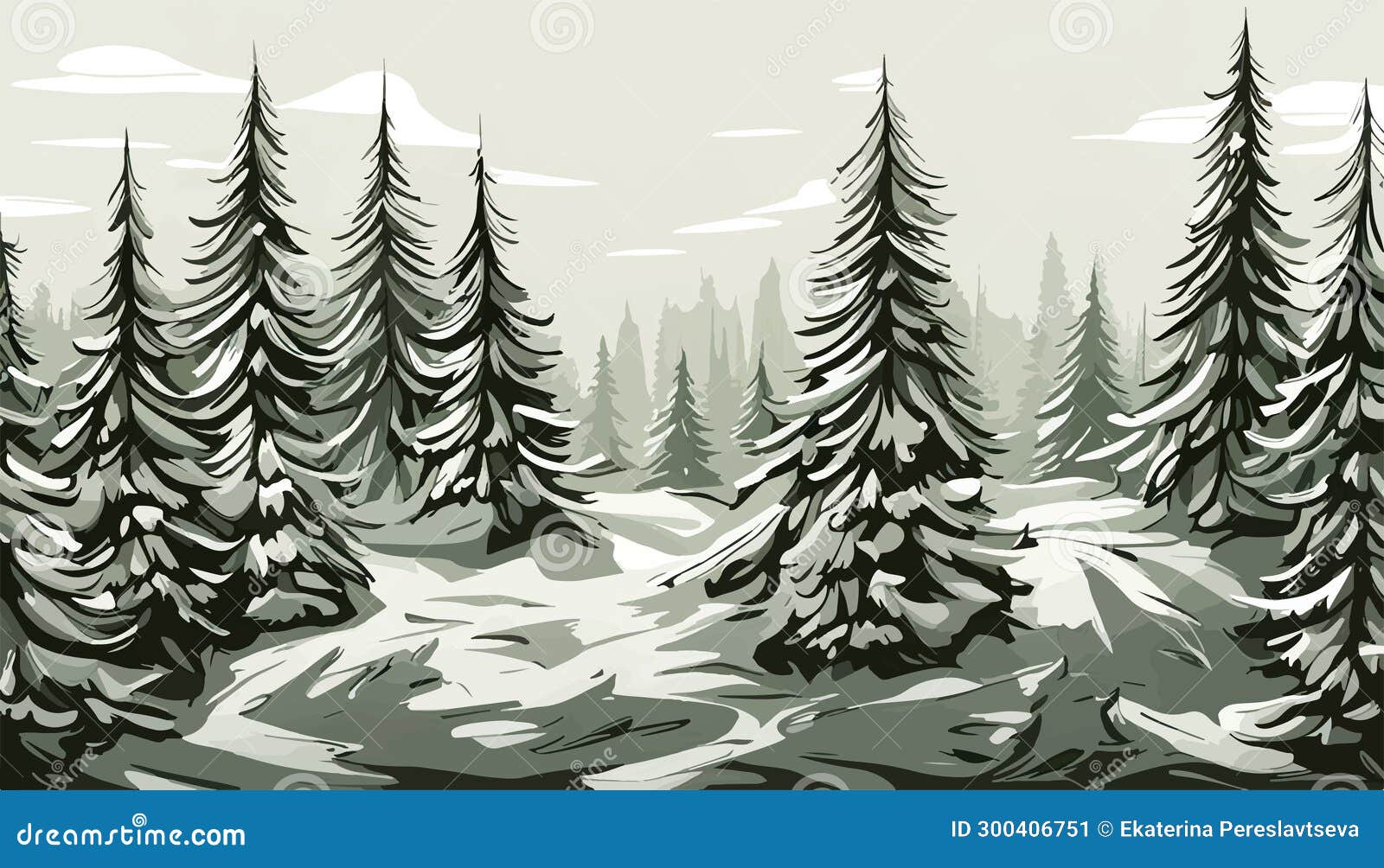 Banner Winter Forest in the Morning on the Background of Mountains ...