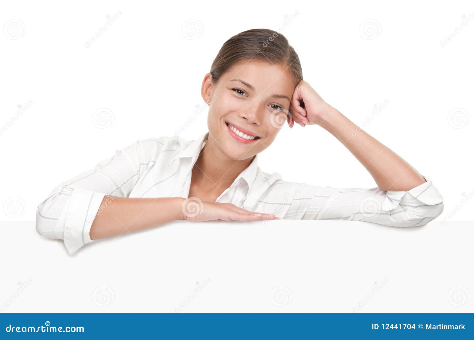Banner woman stock photo. Image of girl, billboard, happy - 12441704