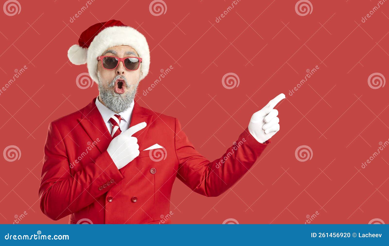 Banner With Wondered Amazed Old Grey Haired Bearded Man Wearing Santa