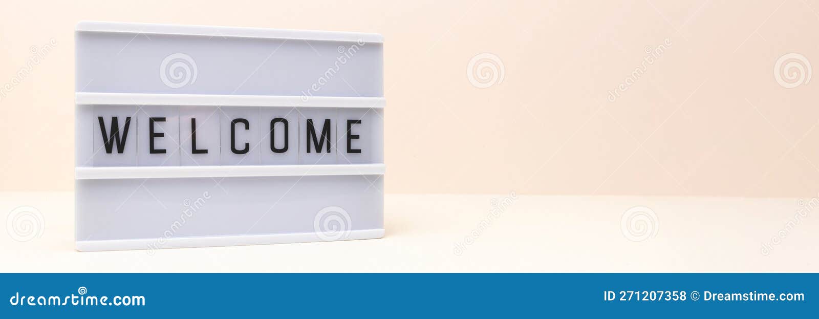 Banner with Word Welcome. Lightbox with Letters in Front of Beige ...