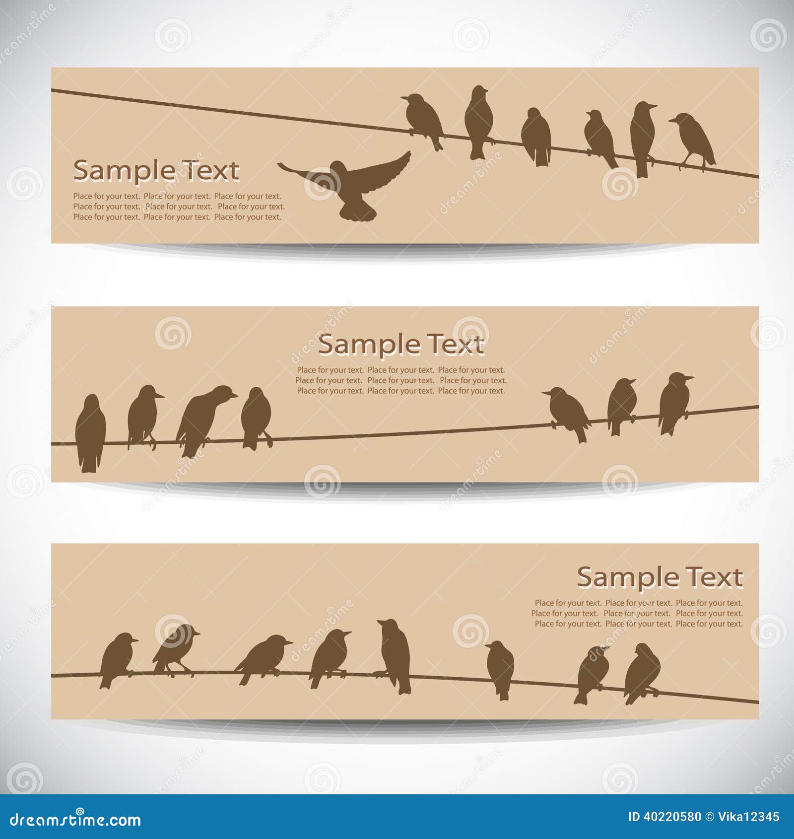 Banners with Birds on Wires Stock Illustration - Illustration of banner ...