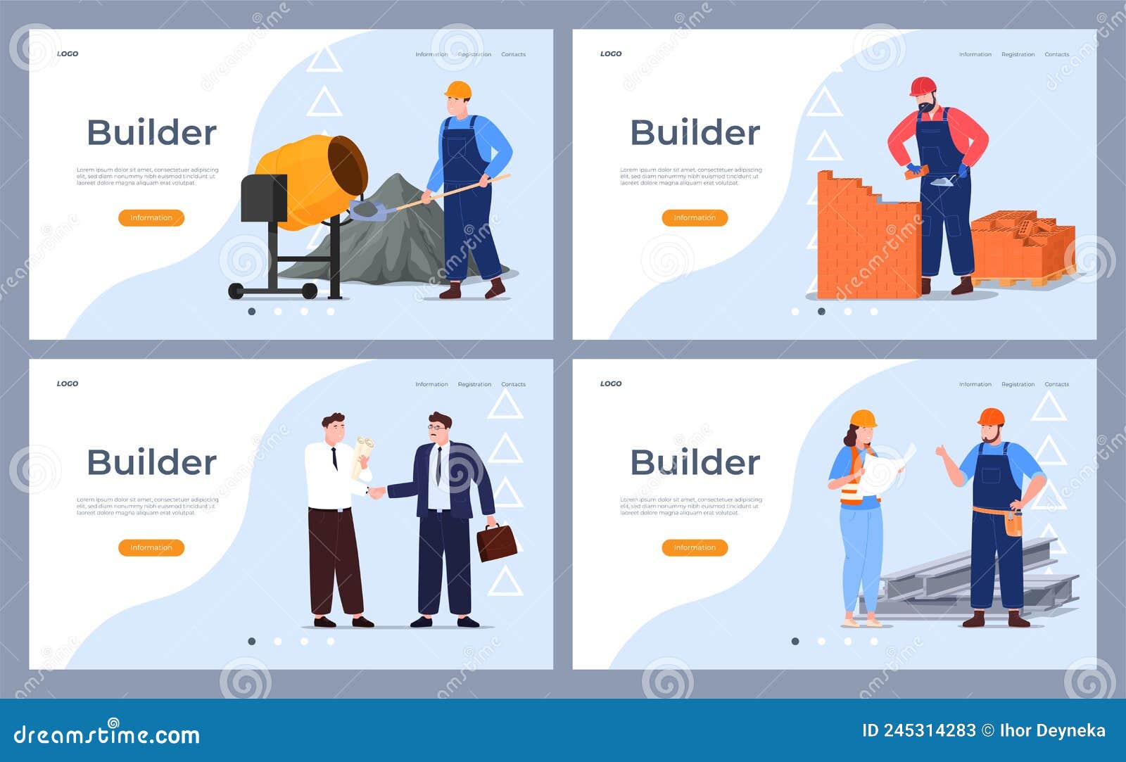 Builders With A Wheelbarrow Concrete Mixer. Architects Engineers ...