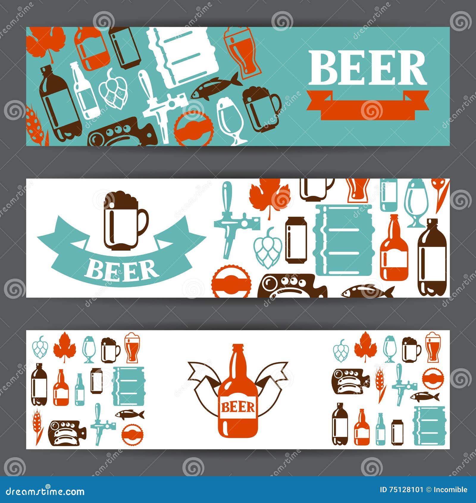 Banners Design with Beer Icons and Objects Stock Vector - Illustration ...