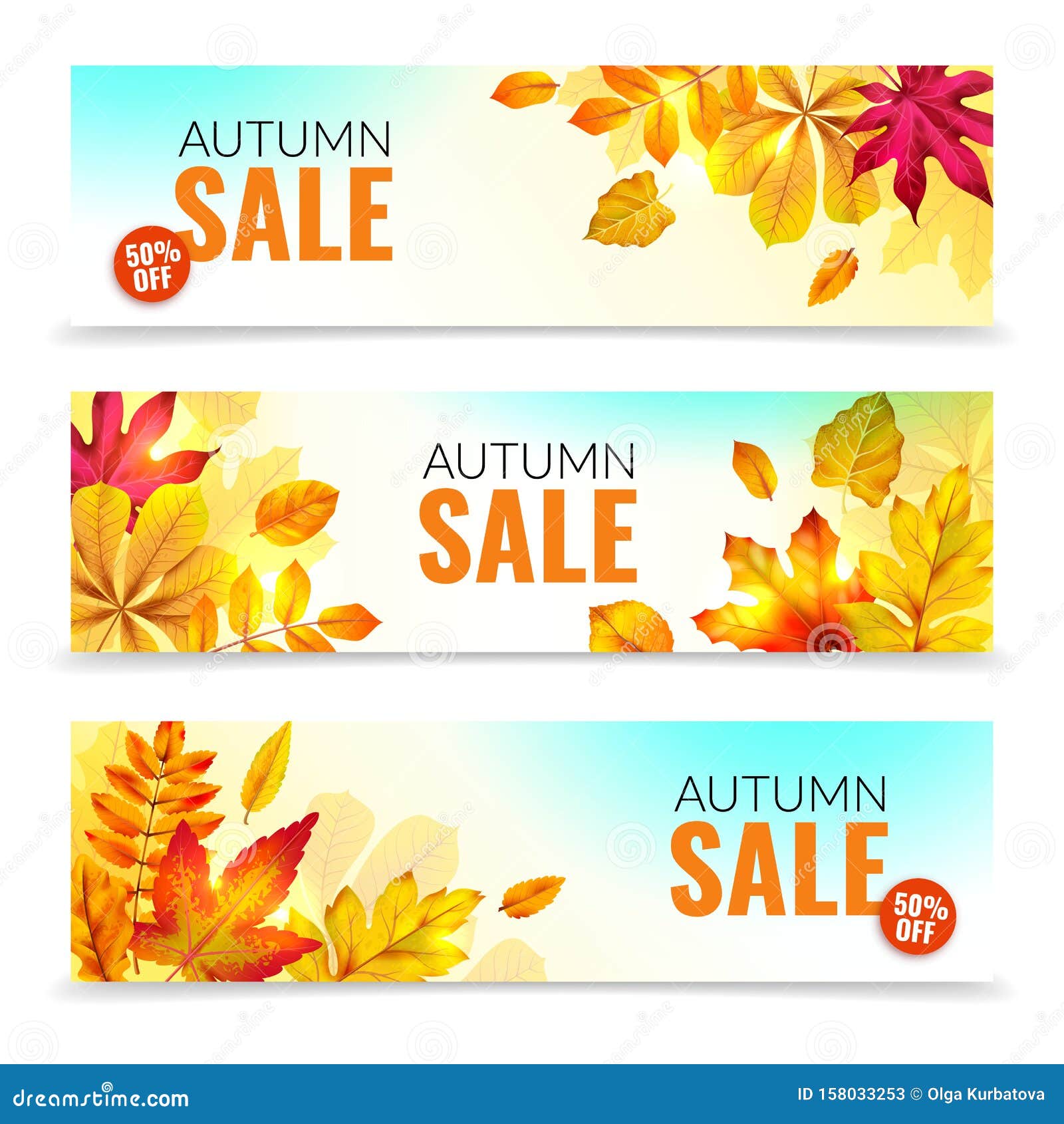 Banners With Fall Leaves Autumn Season Discount Offers With Red And