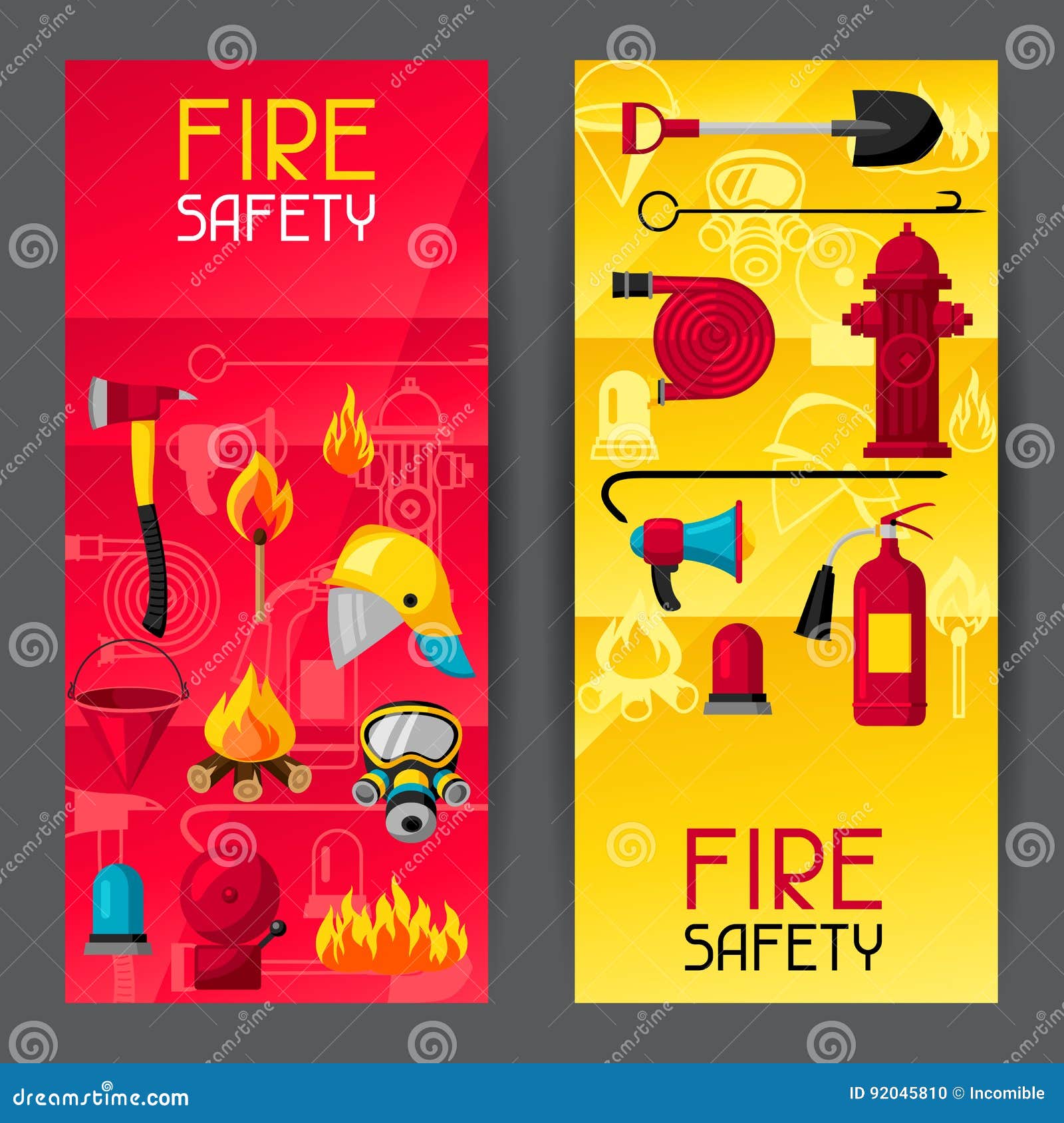 Banners with Firefighting Items. Fire Protection Equipment Stock Vector ...