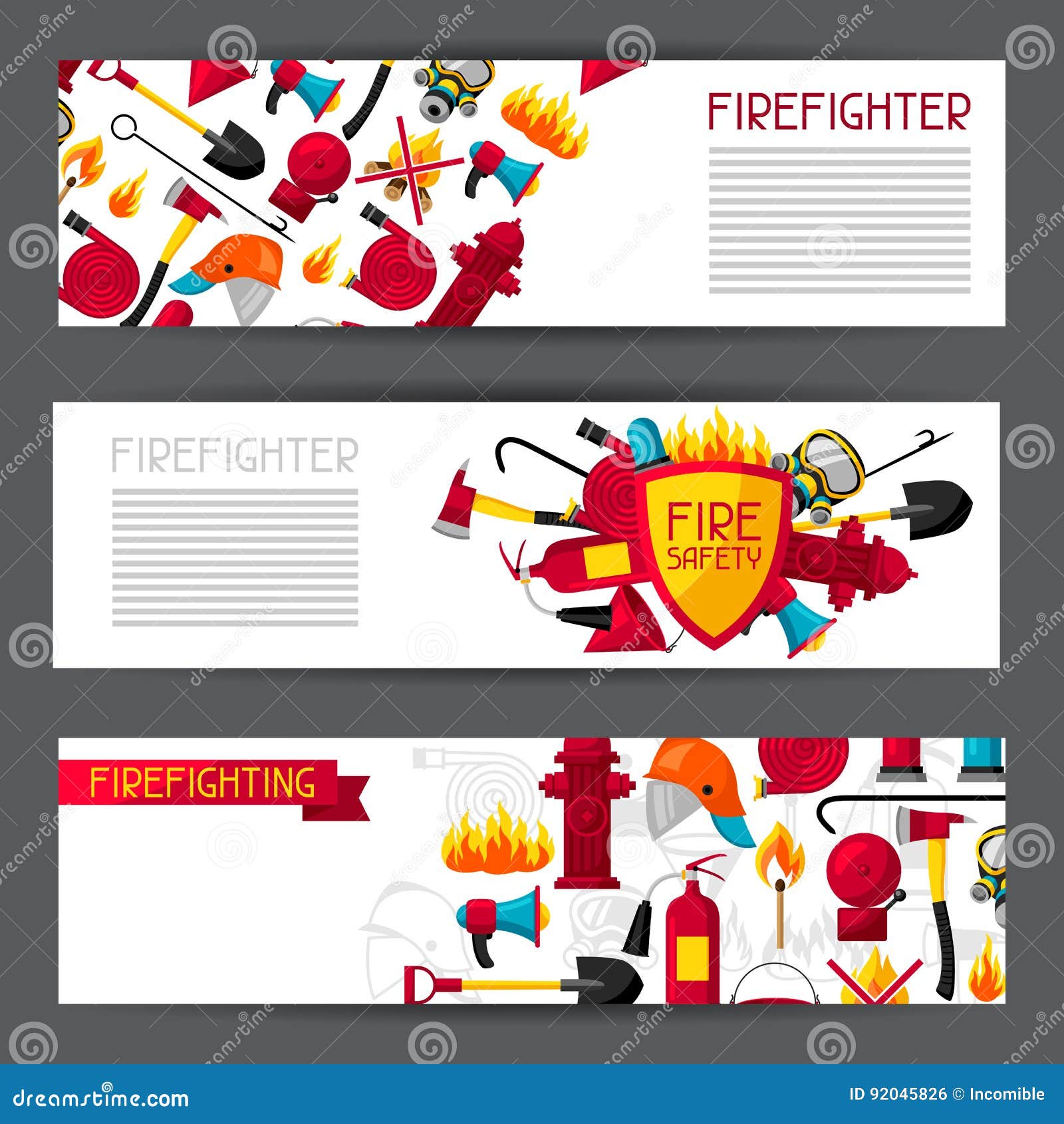 Banners with Firefighting Items. Fire Protection Equipment Stock Vector ...