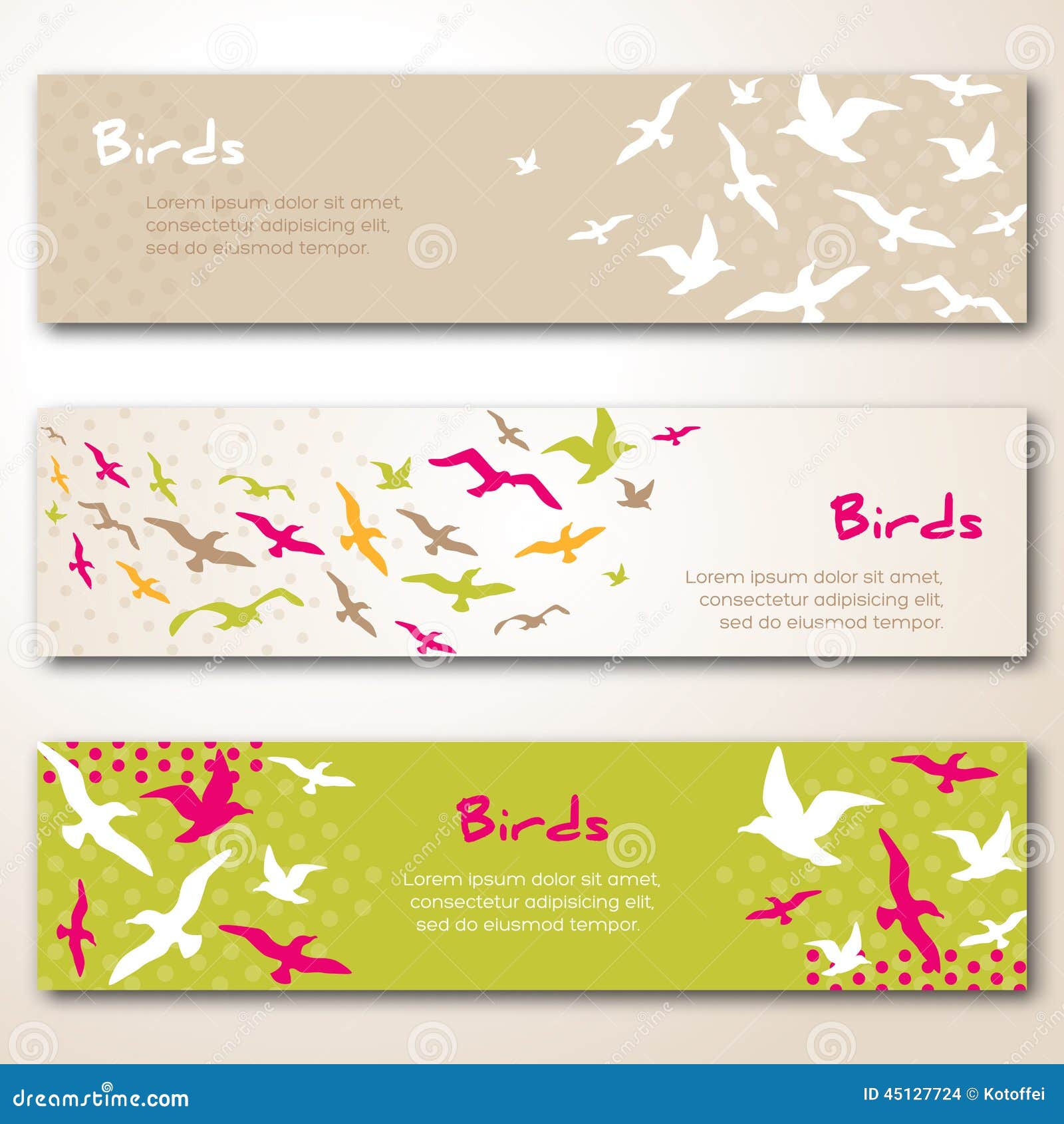 Banners With Flying Birds Silhouettes. Vector Illustration ...