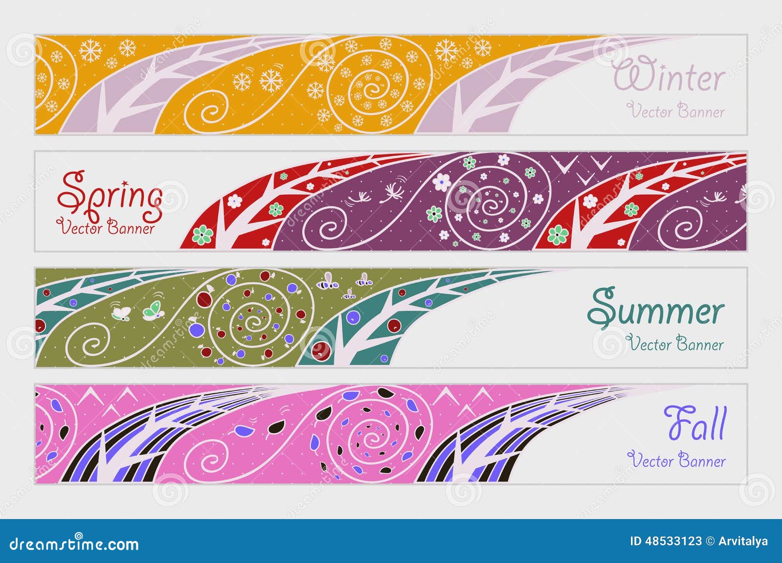 Banners with four seasons stock vector. Illustration of funny - 48533123