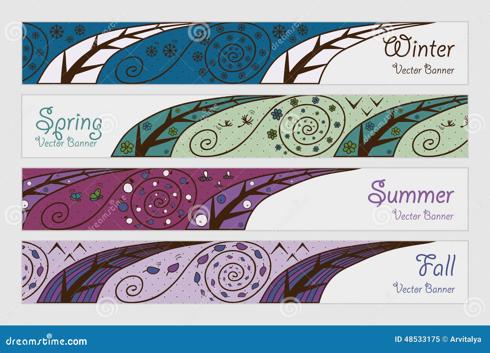 Banners with four seasons stock vector. Illustration of design - 48533175